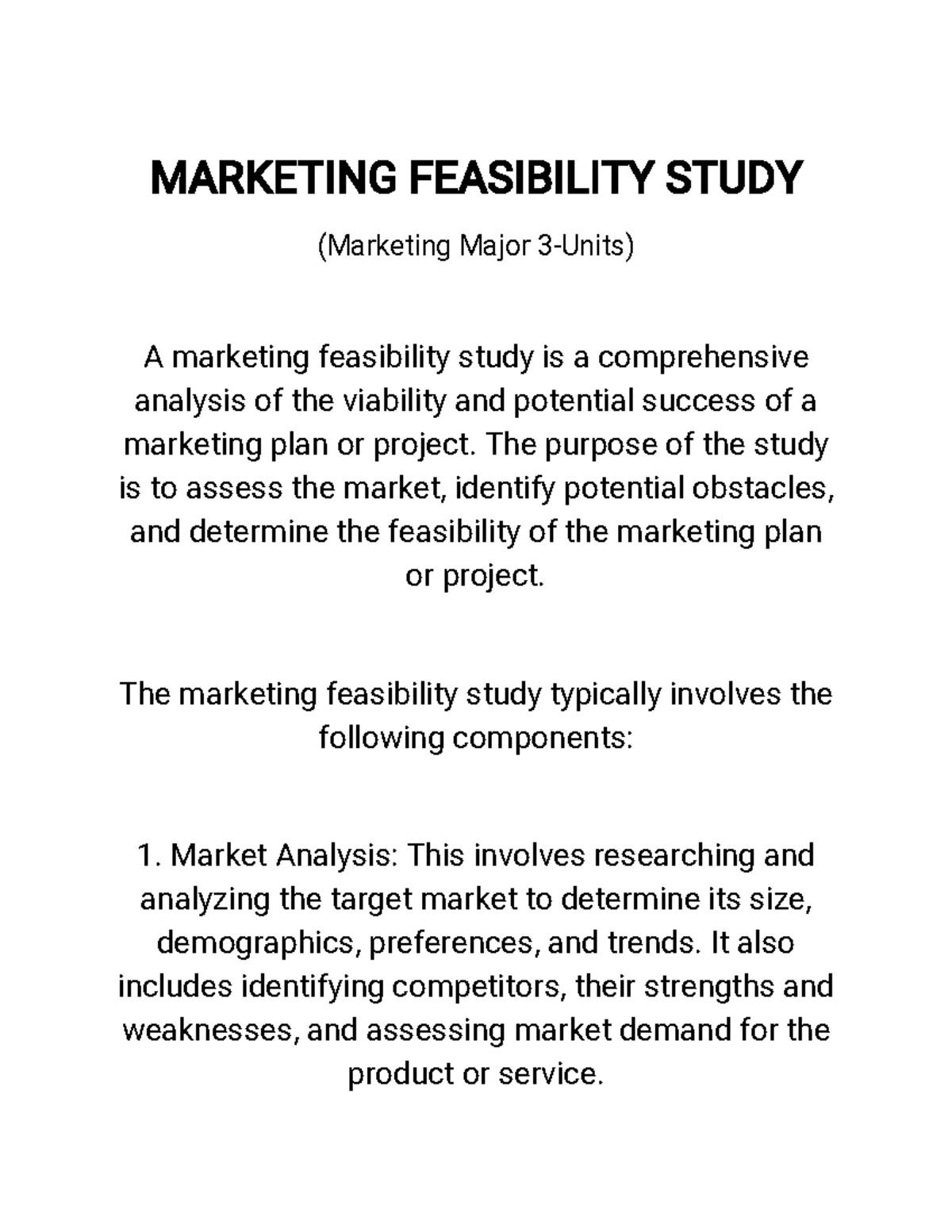 Marketing Feasibility Study (Major) - MARKETING FEASIBILITY STUDY (Marketing Major 3-Units) A ...
