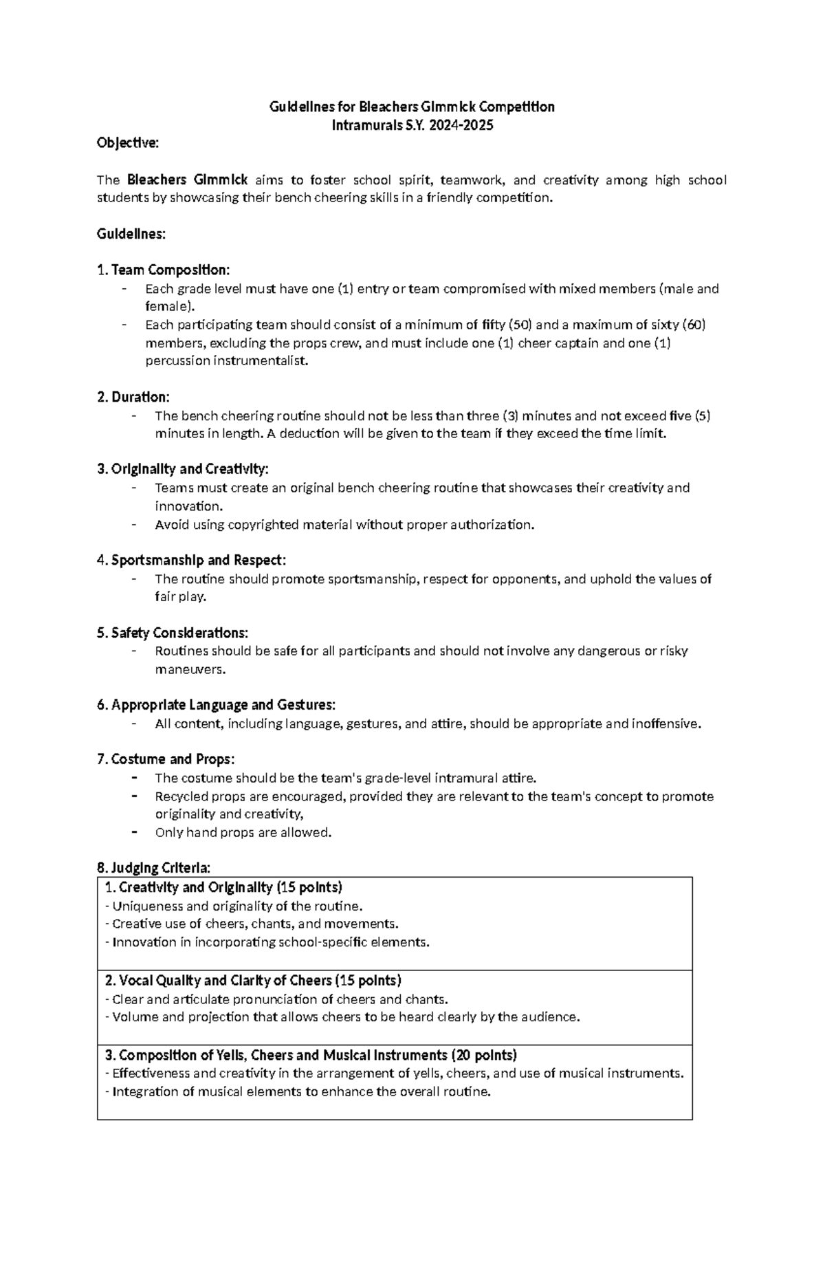 Bench Cheering Guidelines Competitionhwjwjwjehe - Guidelines for ...
