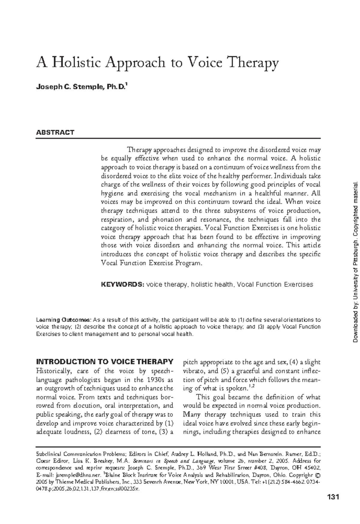 A holistic Approach to Voice Therapy Stemple - A Holistic Approach to ...