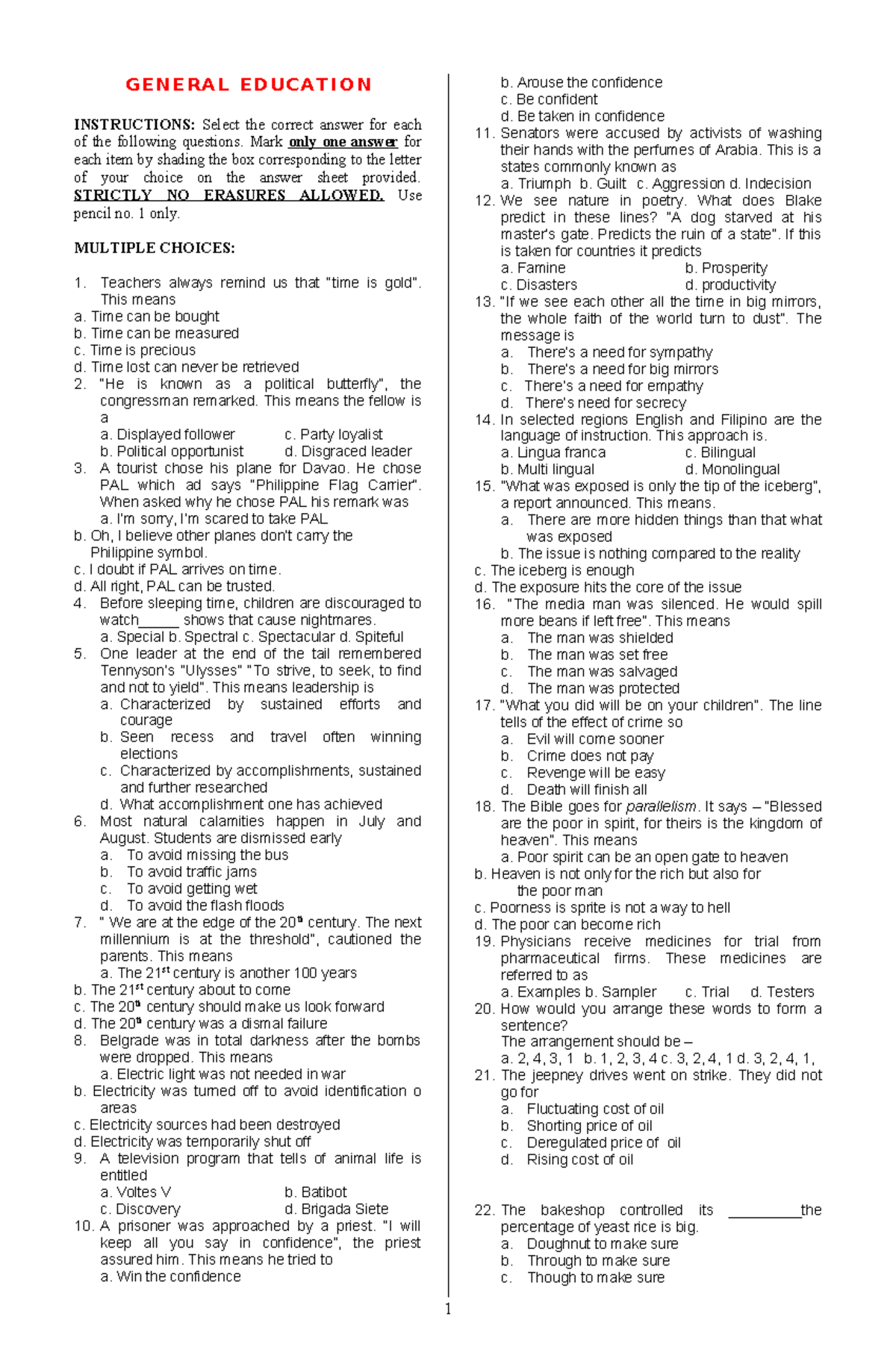 B. Gen Ed-All subjects - N/A - G E N E R A L E D U C A T I O N ...