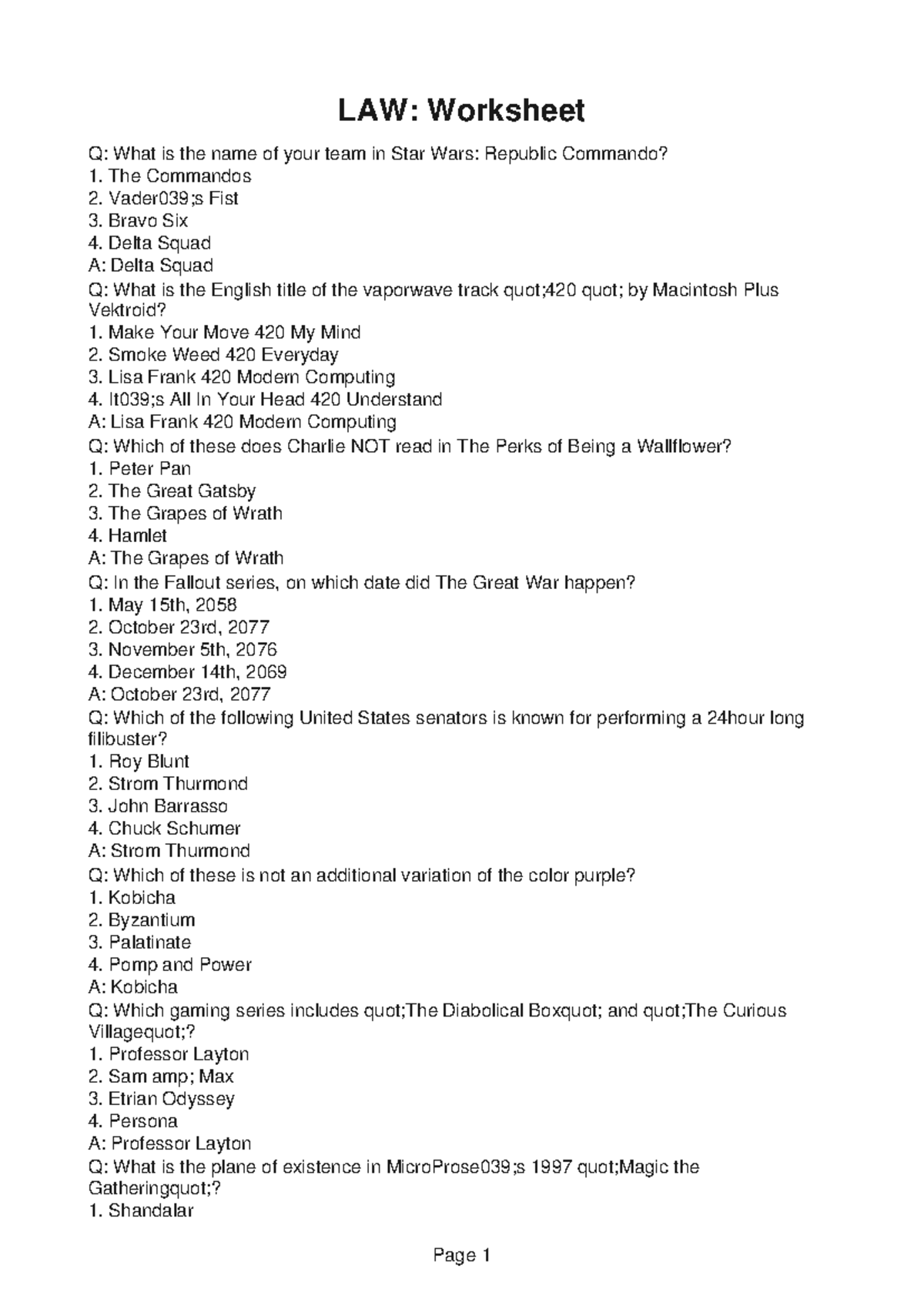 LAW203 Chapter Summary 9 - LAW: Worksheet Q: What is the name of your ...