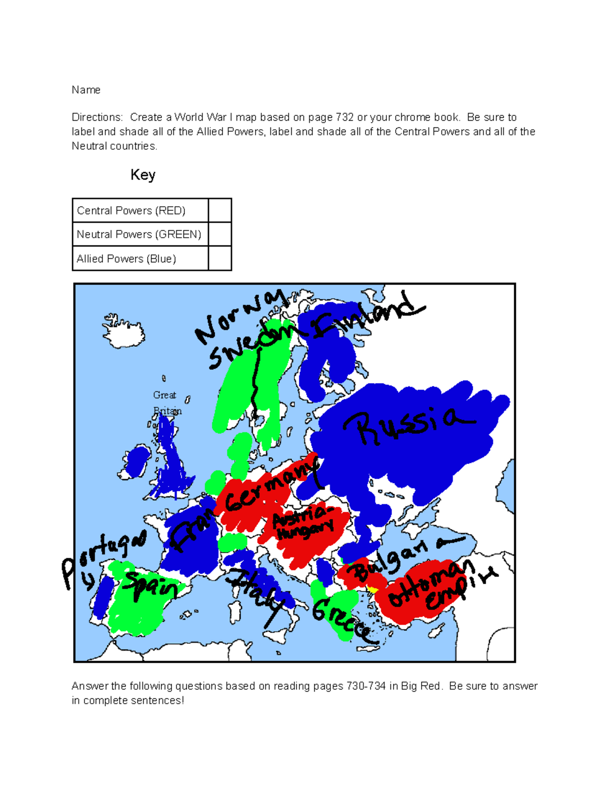 - World War I Big Red and Map - Name Directions: Create a World War I ...