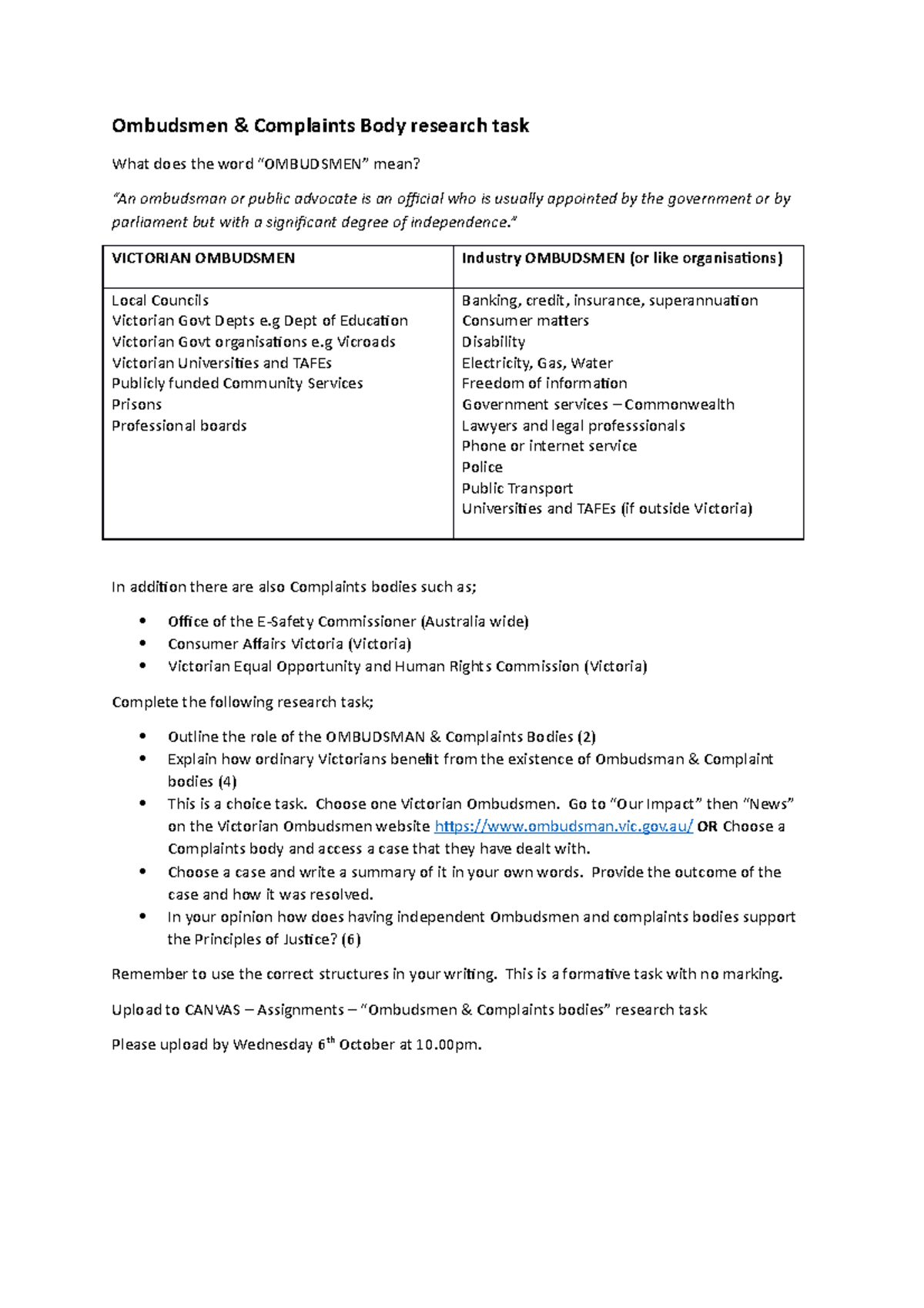 Ombudsmen research task 2021 - Ombudsmen & Complaints Body research ...