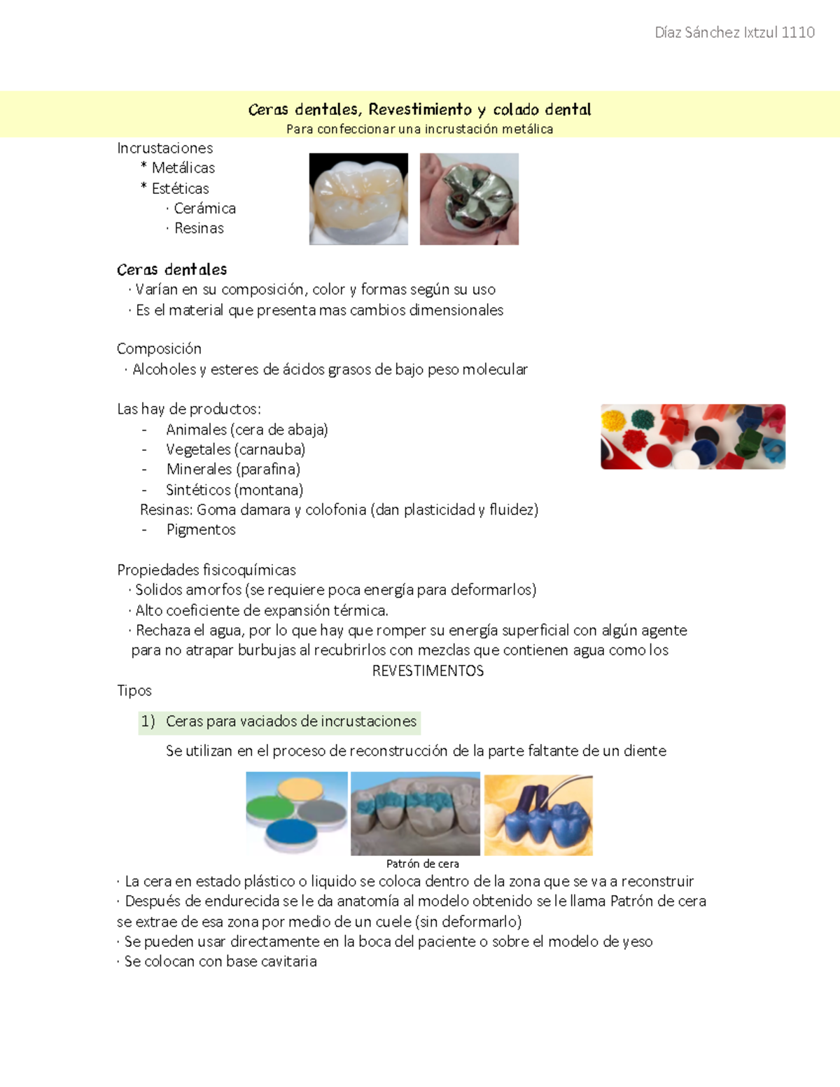 Ceras dentales , revestimento y vaciado dental - Ceras dentales ...