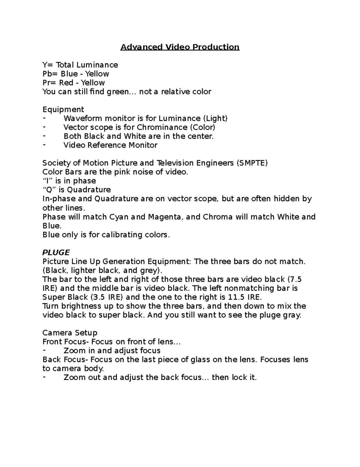 Advanced Video Production - .. not a relative color Equipment ...