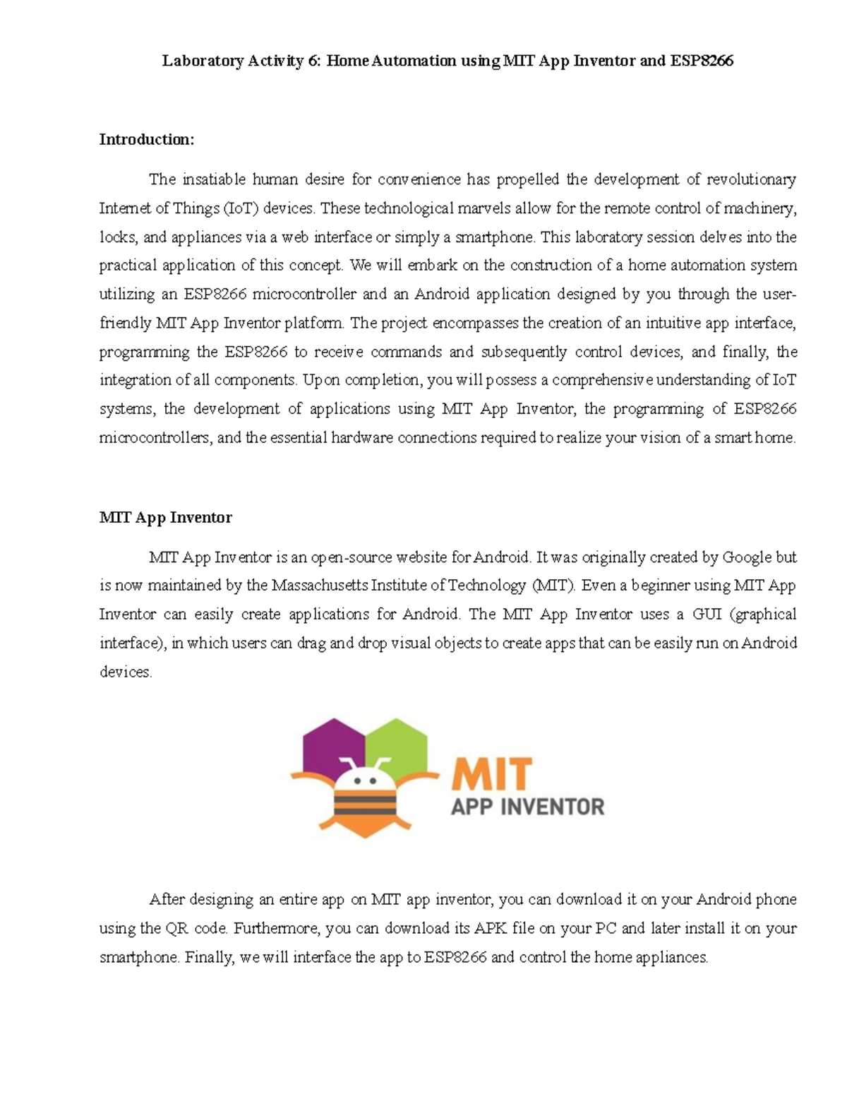Exercise 6 Node MCU MIT App Inventor Io T - Laboratory Activity 6 ...