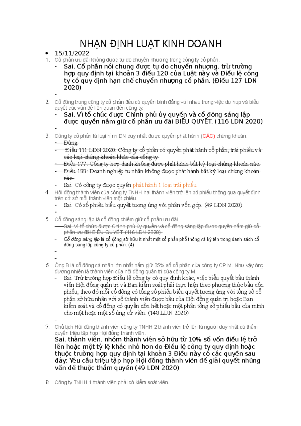 NHẬN ĐỊNH LUẬT KINH Doanh - NH N Đ NH LU T KINH DOANHẬ Ị Ậ 15/11/ Cổ phần ưu đãi không được tự ...