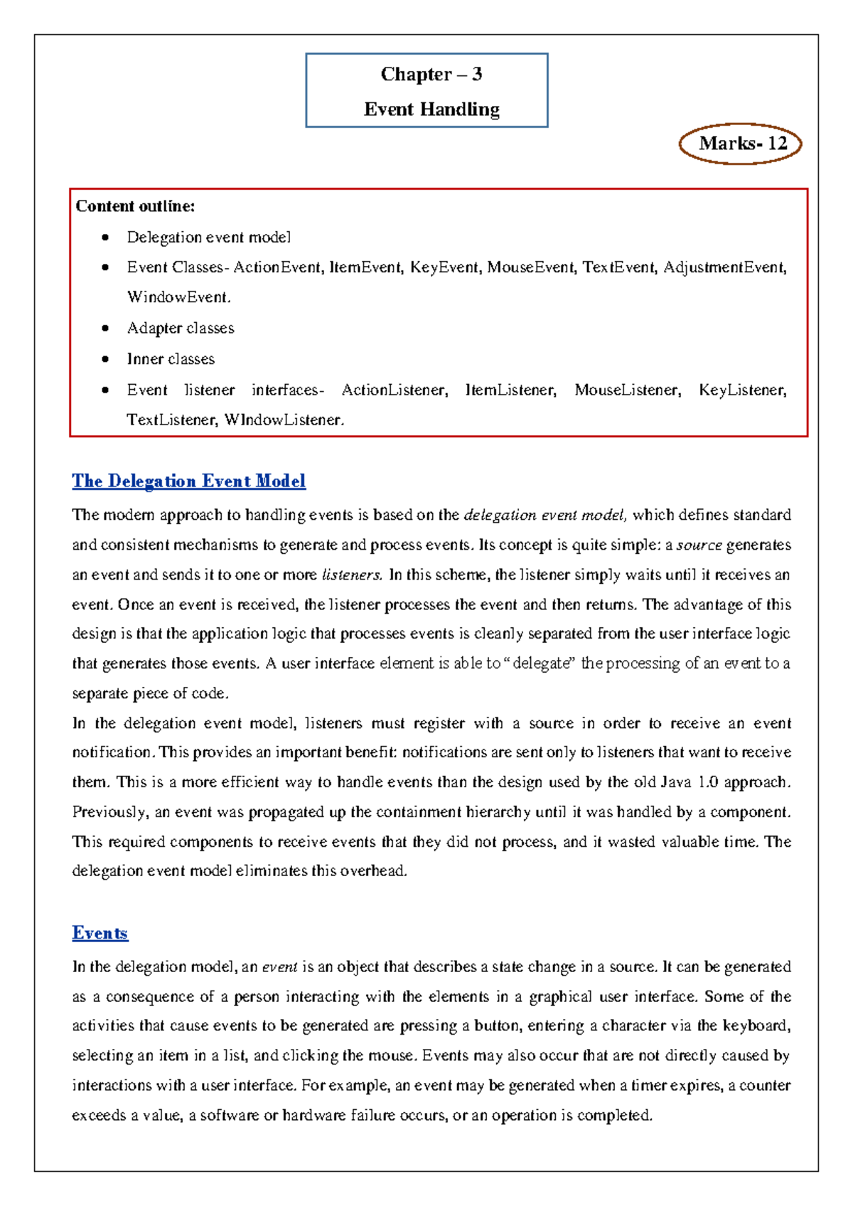 Unit-3 Notes 240801 234415 - Chapter – 3 Event Handling Marks- 12 ...