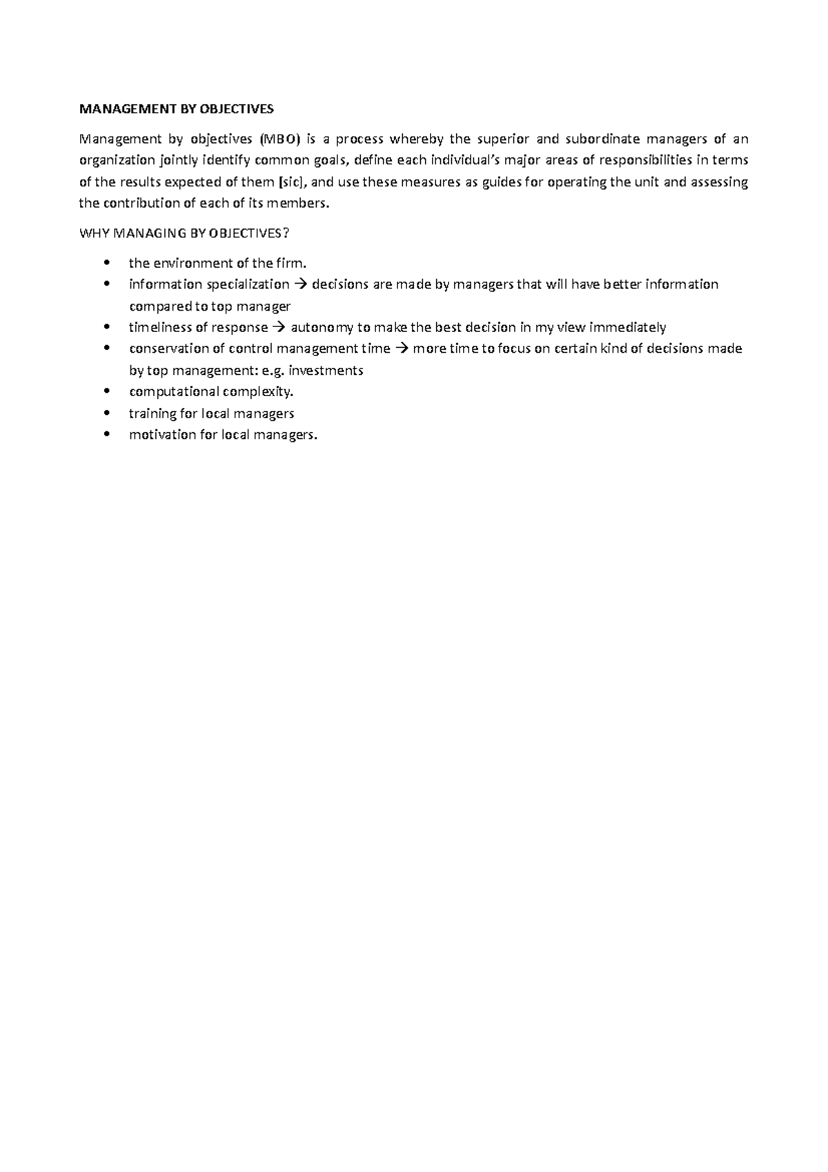 MBO - MANAGEMENT BY OBJECTIVES Management by objectives (MBO) is a ...