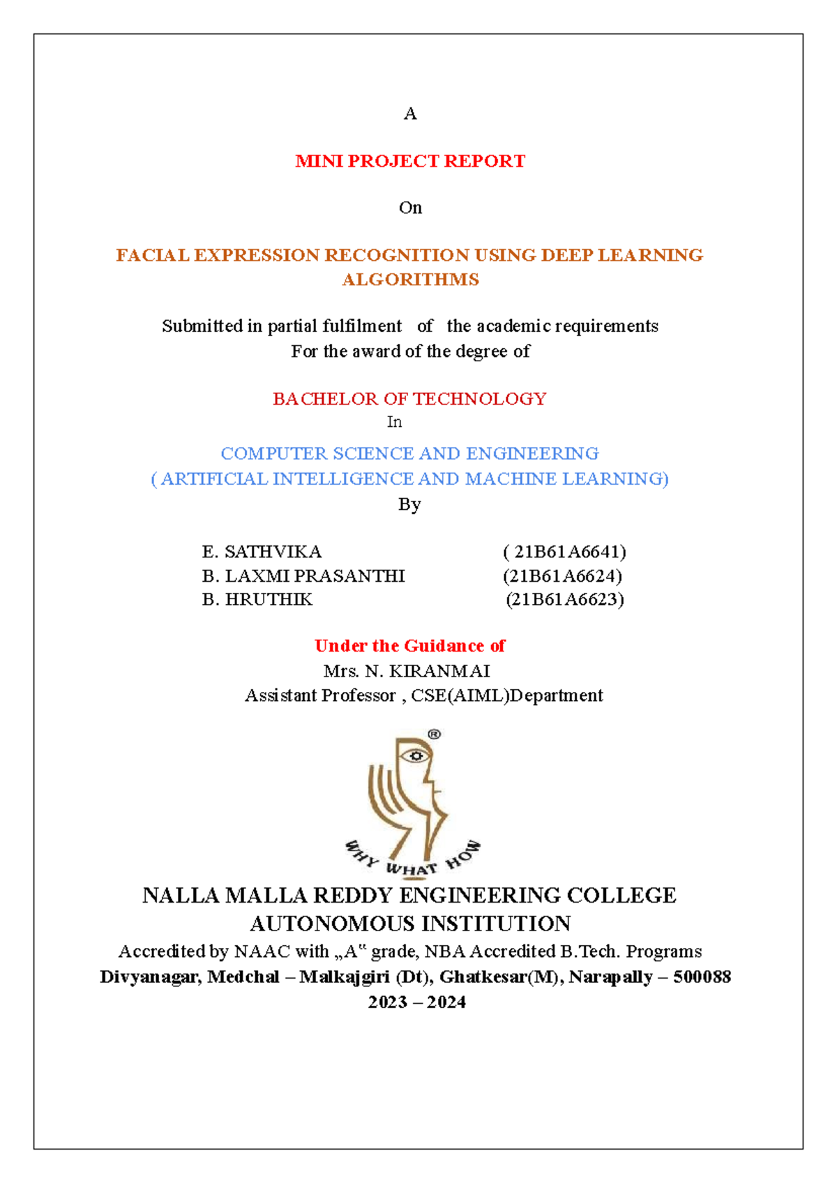 Mini part 1 - Facial recognition - A MINI PROJECT REPORT On FACIAL ...