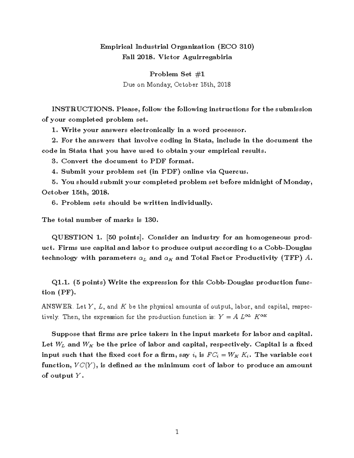Eco310 problemset 01 2018 solution - Empirical Industrial Organization ...