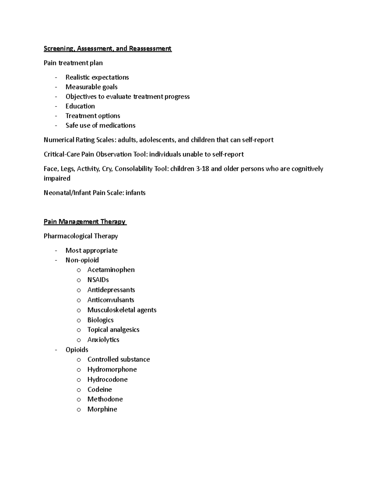 Pain Management - Screening, Assessment, and Reassessment Pain ...
