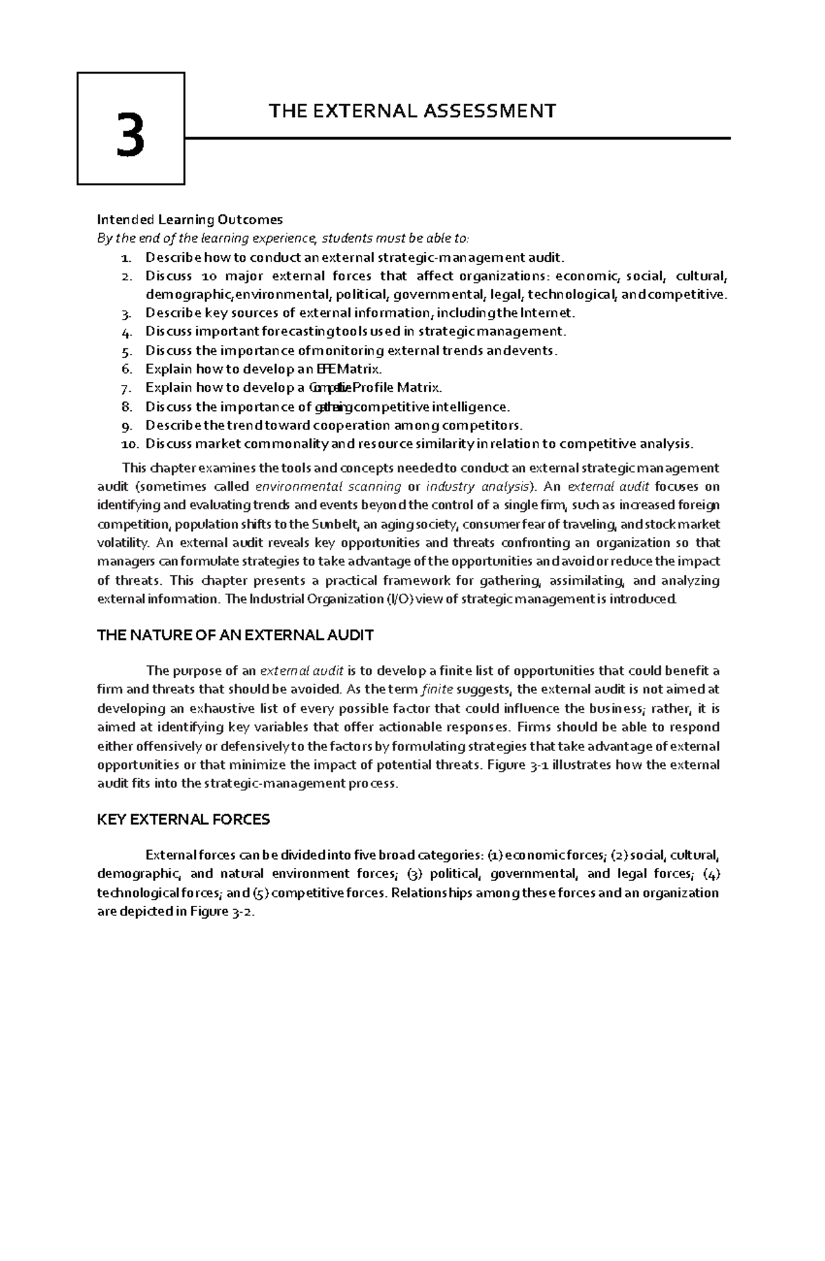 Strat Man C3 - THE EXTERNAL ASSESSMENT Intended Learning Outcomes By ...