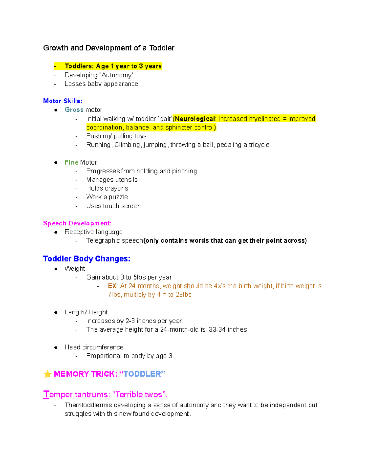 D of a Toddler - Study notes - Growth and Development of a Toddler ...