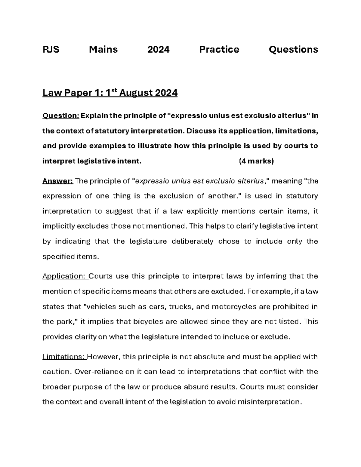Rjs mains 2024 practice questions 0281b802d5716 - RJS Mains 2024 Practice Questions Law Paper 1: ...