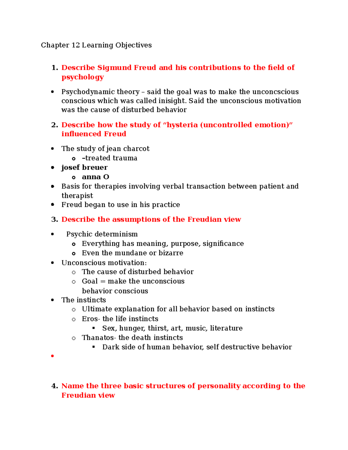 Chapter 12 Learning Objectives - Psychodynamic Perspective - Chapter 12 ...