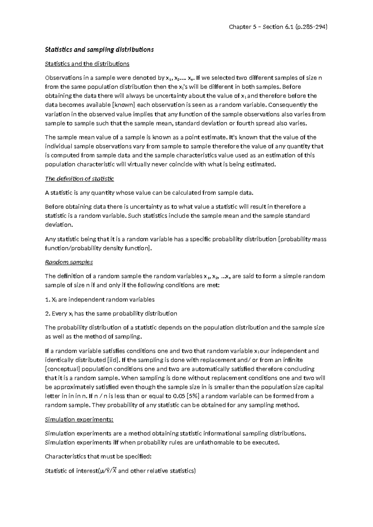Statistics and sampling distributions-Section 6 - Chapter 5 – Section 6 ...