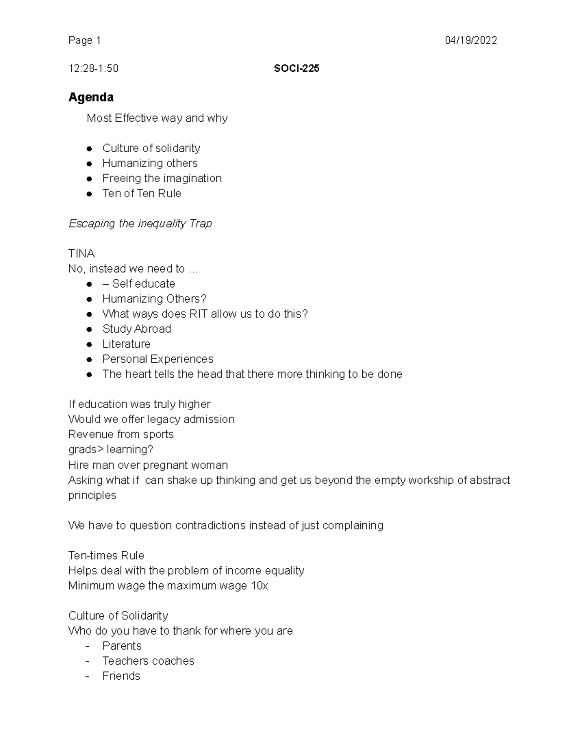 04-19-22- SOCI 225 - Most Effective way and why ? Culture of solidarity ...