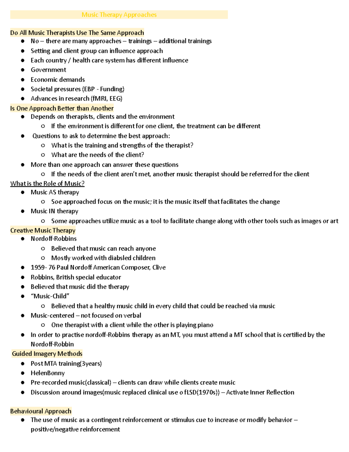 Music Therapy Approaches - ............... Do All Music Therapists Use ...