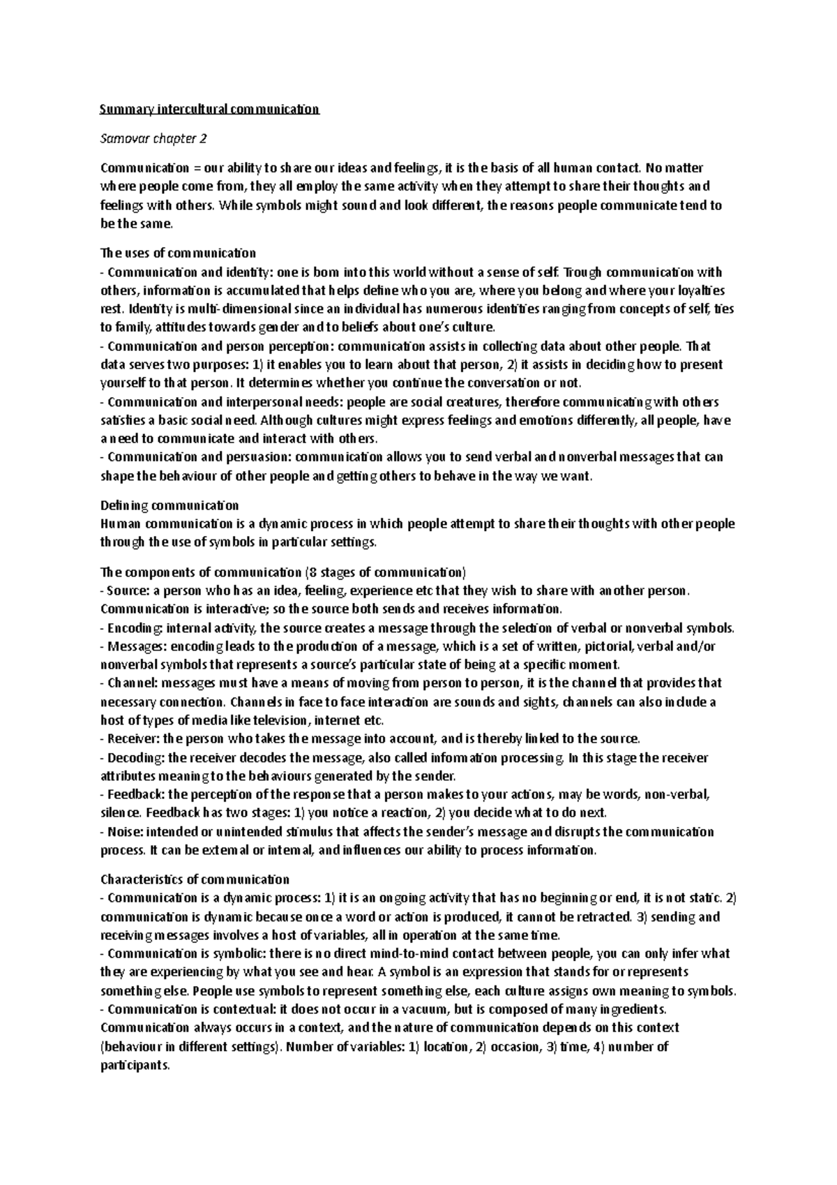 Summary intercultural communication - Summary intercultural ...