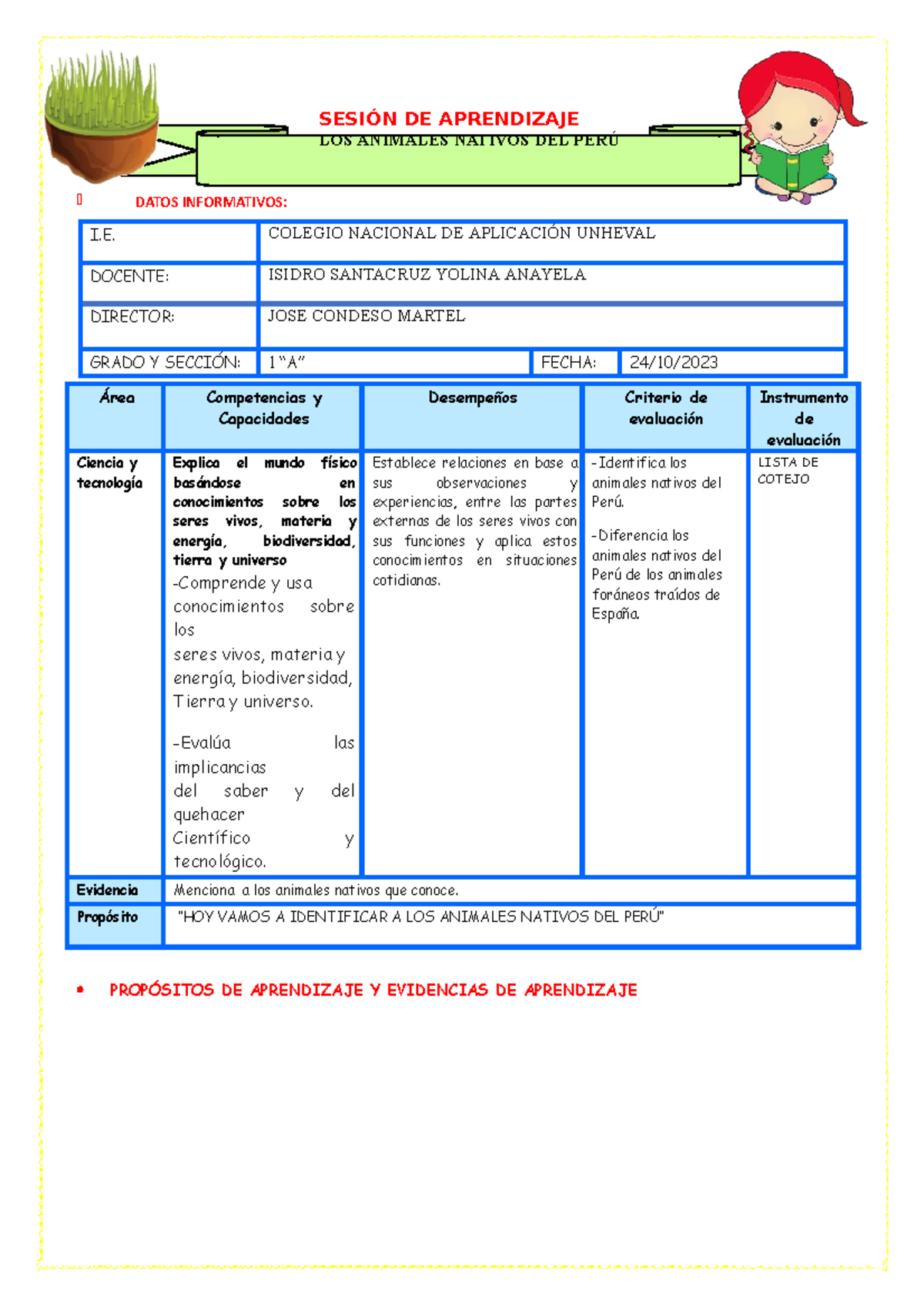 Animales nativos del perú - SESIÓN DE APRENDIZAJE LOS ANIMALES NATIVOS DEL PERÚ DATOS - Studocu