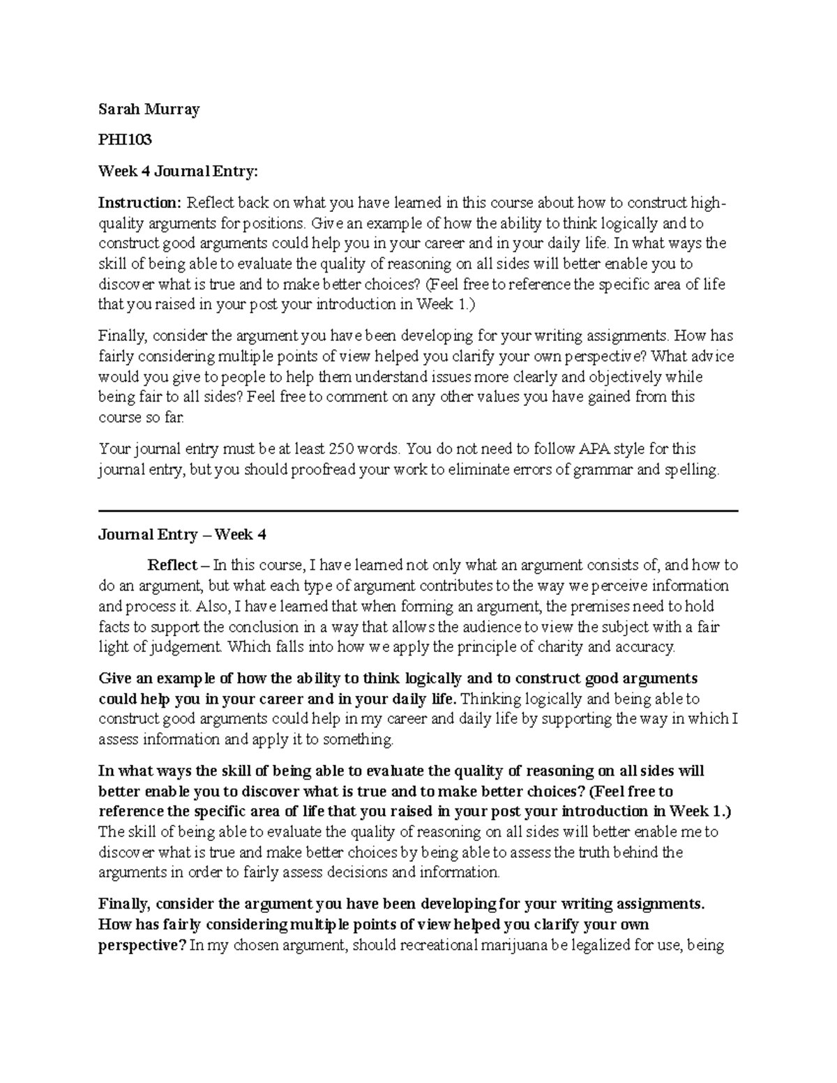 Journal Assignment - Sarah Murray PHI Week 4 Journal Entry: Instruction ...
