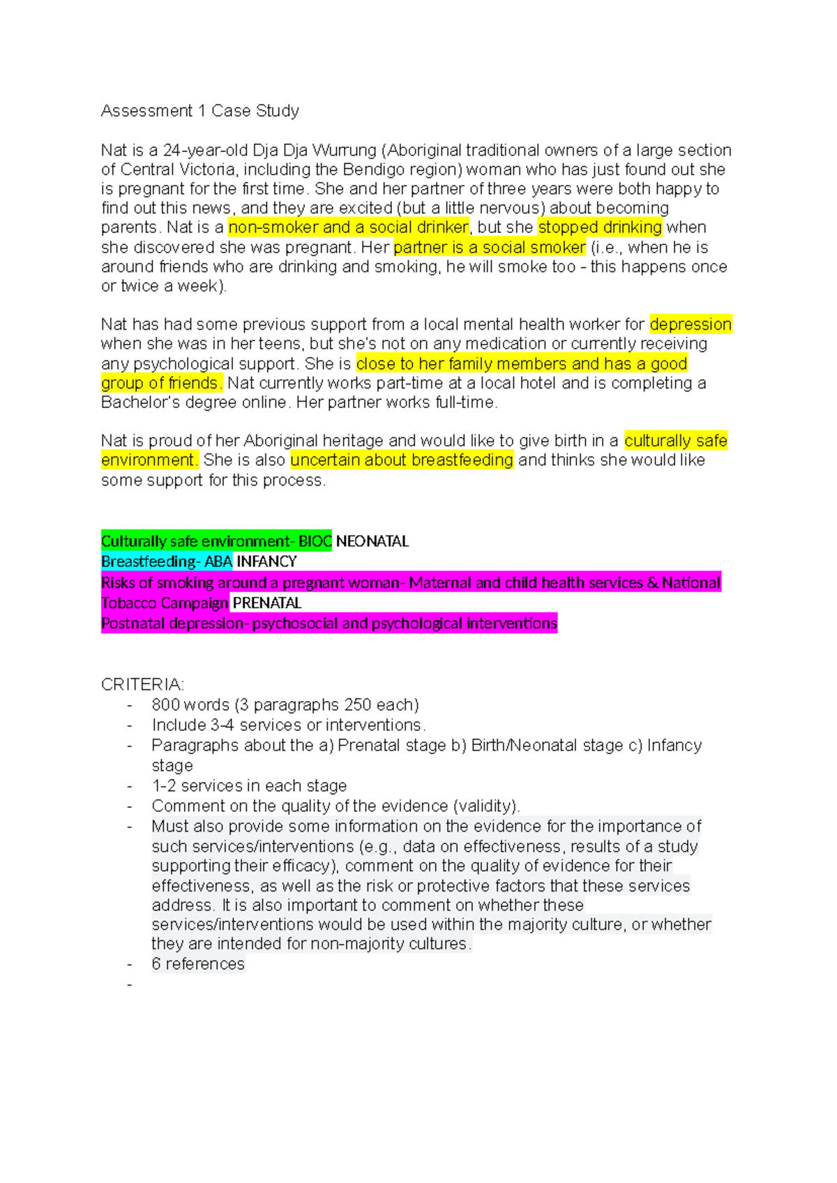 Notes Assessment 1 Case Study - Assessment 1 Case Study Nat is a 24 ...