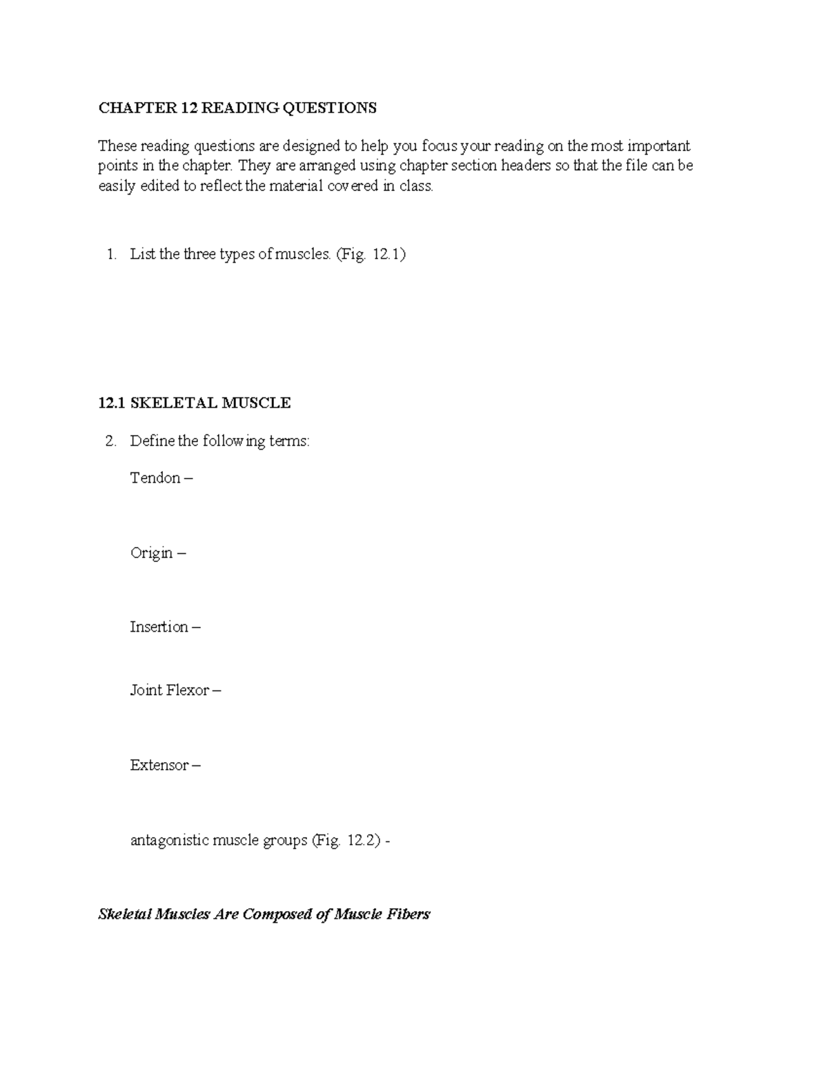 Silverthorn hp8 ch12 reading questions - CHAPTER 12 READING QUESTIONS ...