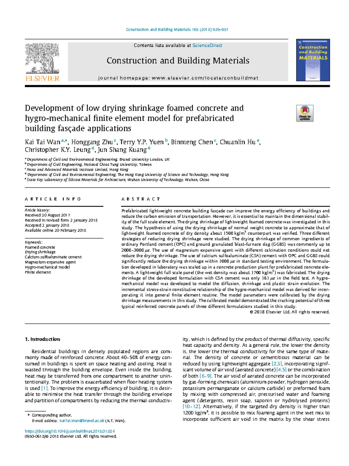 Development of low drying shrinkage foamed concrete - Yuen b , Binmeng ...