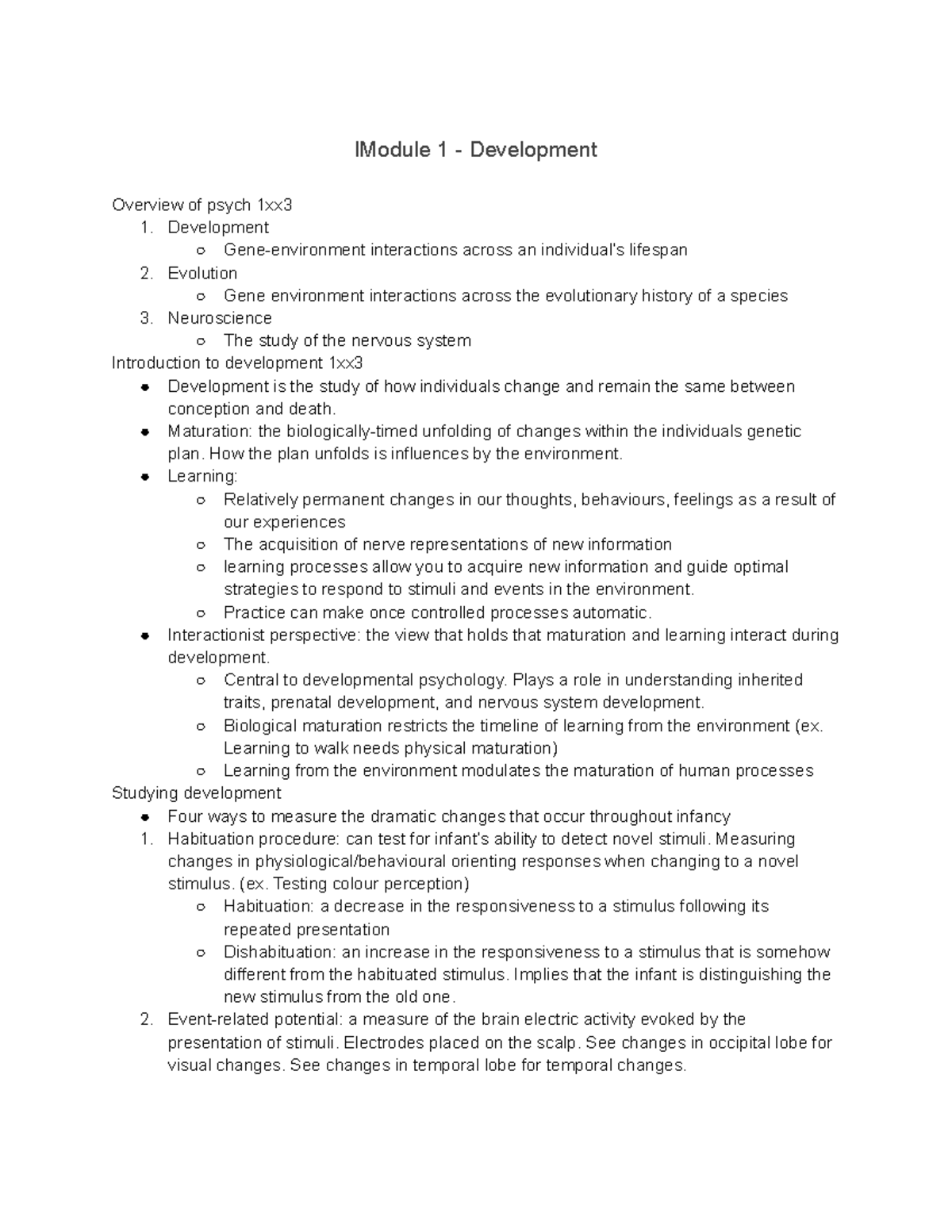 Psych 1XX3 Notes - lModule 1 - Development Overview of psych 1xx 1 ...