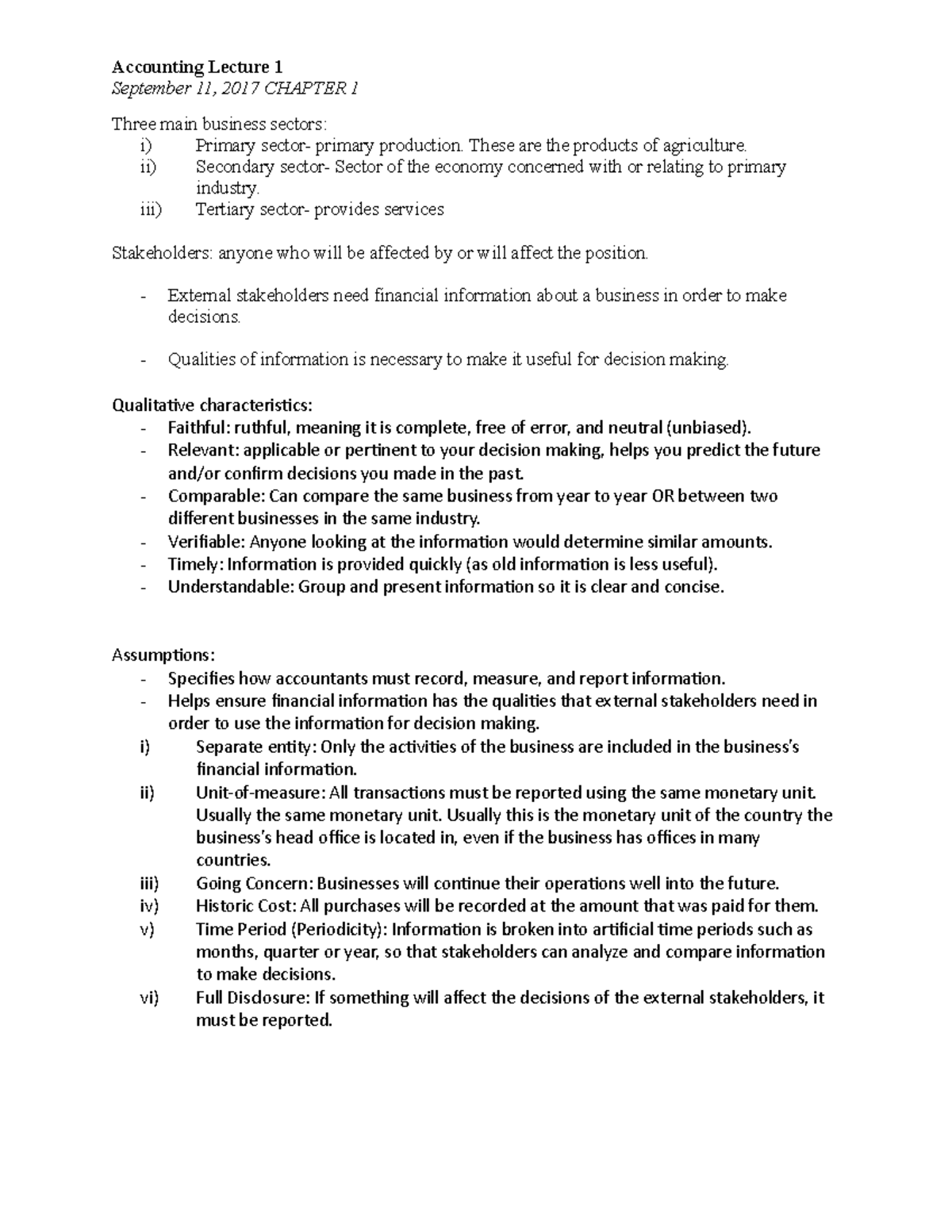 Accounting Lecture 1 Accounting Lecture 1 September 11 2017 Chapter