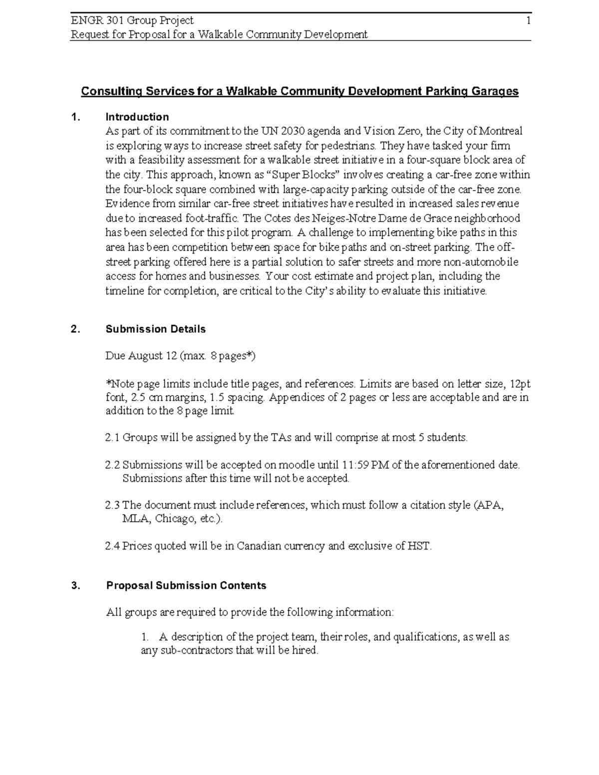 RFP S2-2023 - Group project - ENGR 301 - Concordia - Studocu