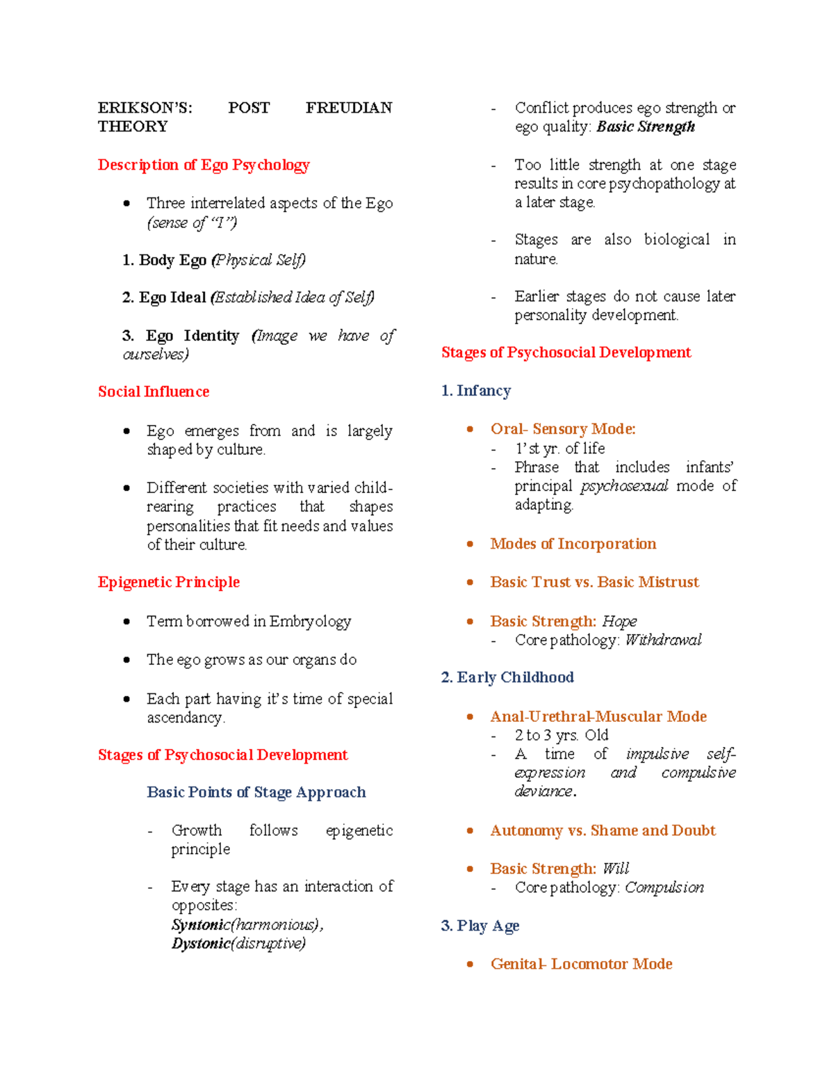 Erikson- Sullivan- Fromm - ERIKSON’S: POST FREUDIAN THEORY Description ...
