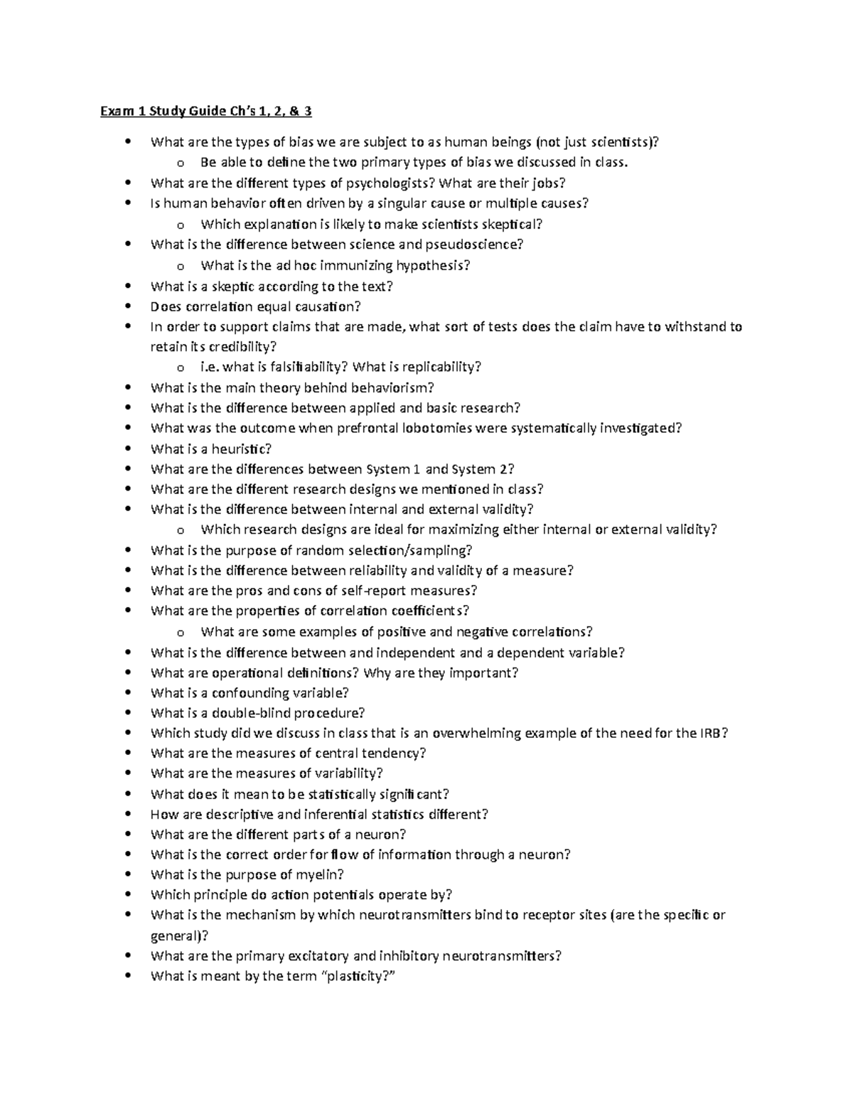 Exam1Study Guide - Exam 1 Study Guide Ch’s 1, 2, & 3 What are the types ...