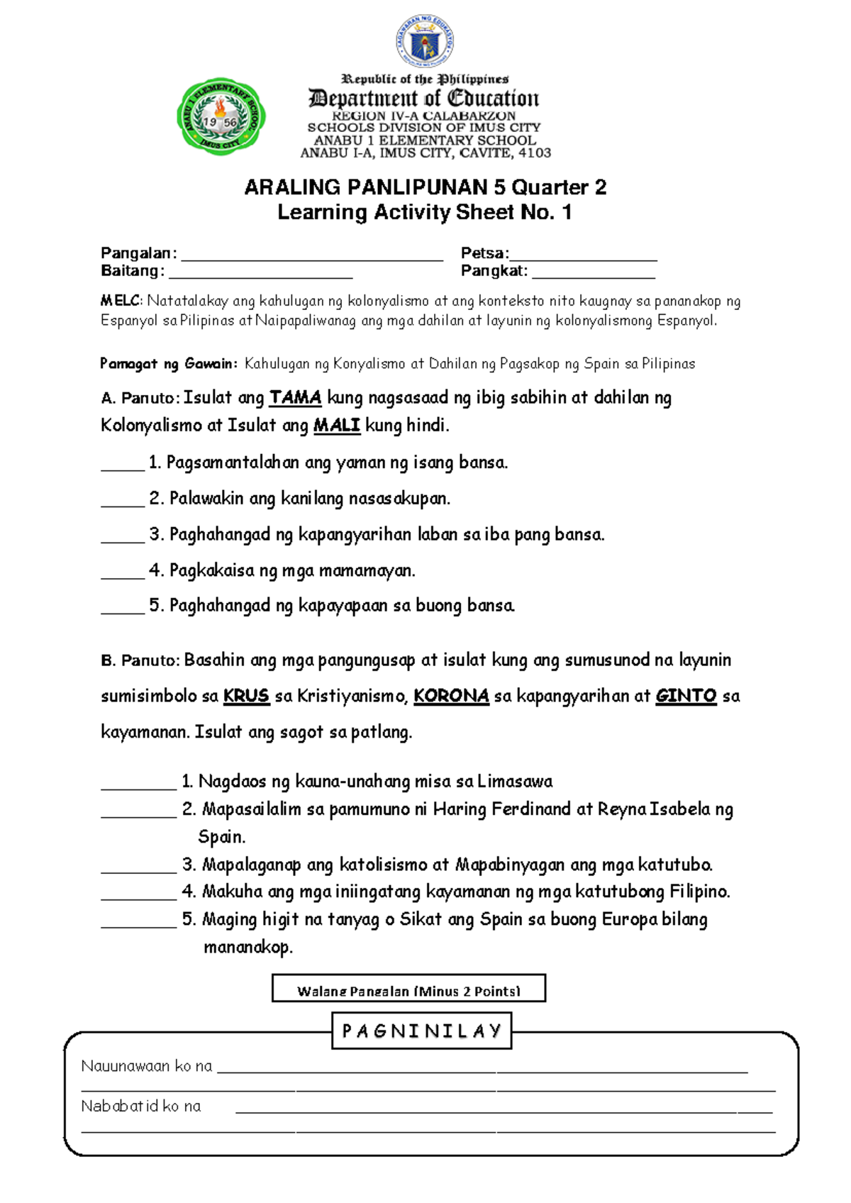 AP activity no 1 q2 - DLL - ARALING PANLIPUNAN 5 Quarter 2 Learning ...