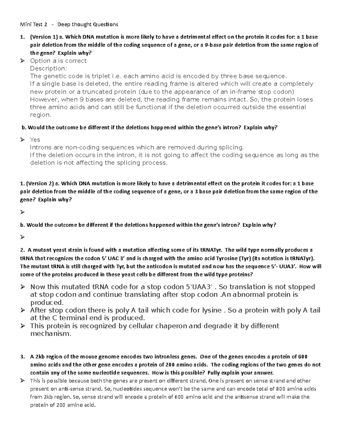 Mini Test 2 Deep Thoughts Questions Answers Mini Test 2 Deep