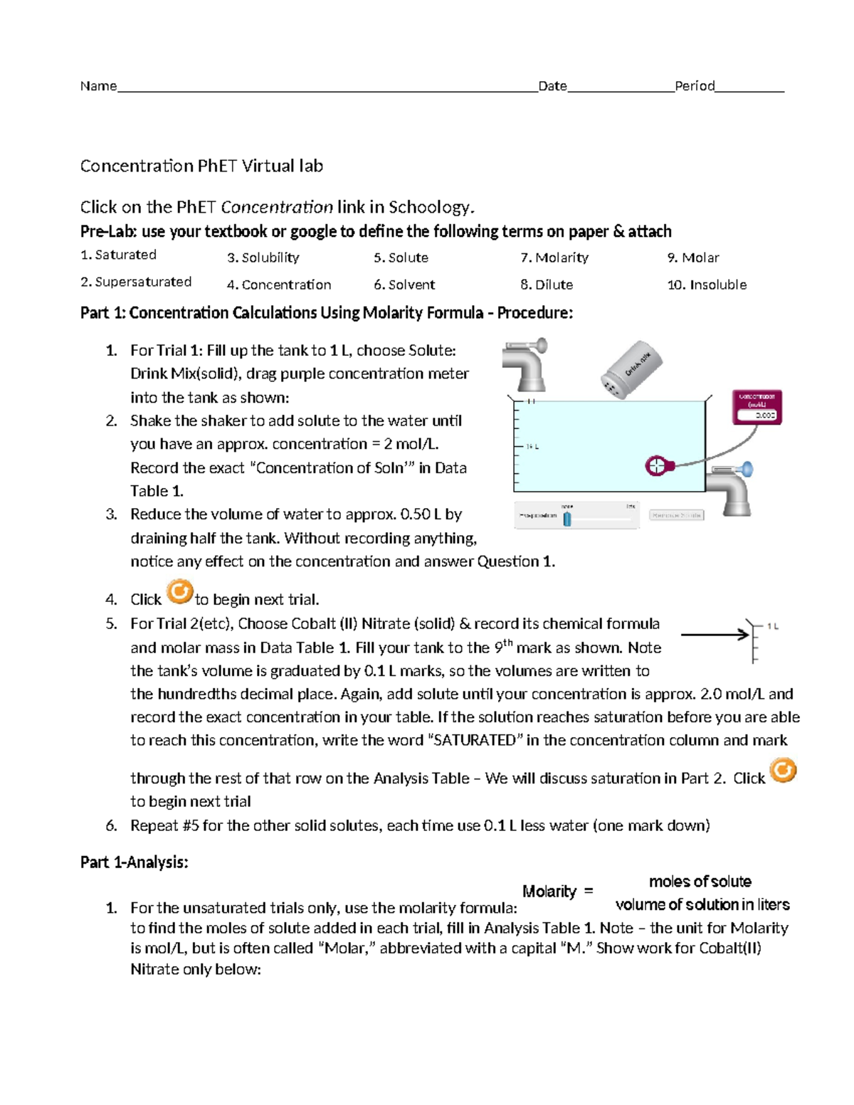 Concentration Ph ET Lab - Name Date Period Concentration PhET Virtual ...
