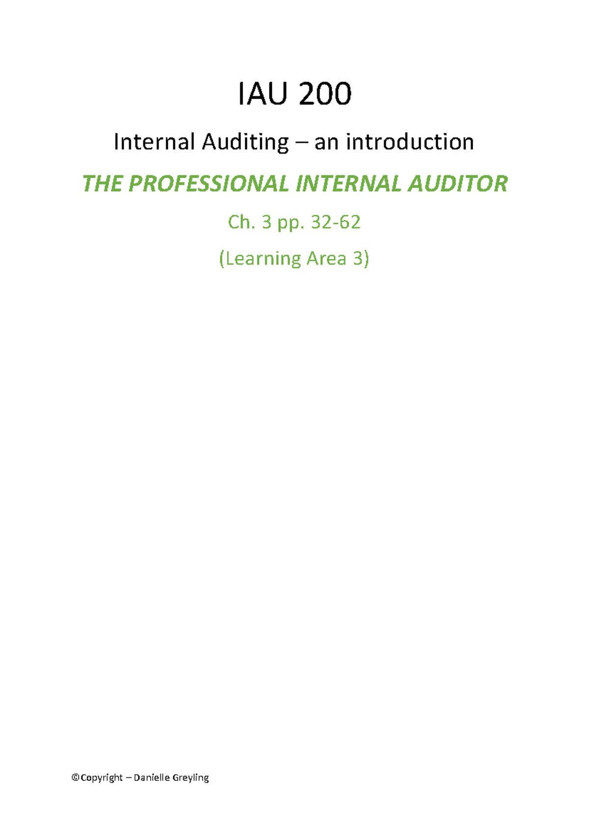 IAU 200 LA 3 - Contains notes of Learning Area 3 of Internal auditing ...