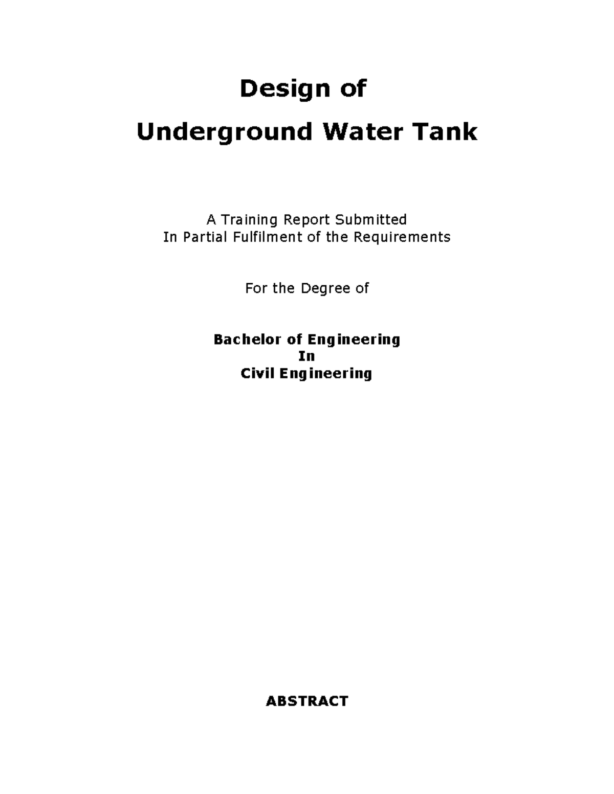 1 - Good - Design of Underground Water Tank A Training Report Submitted ...