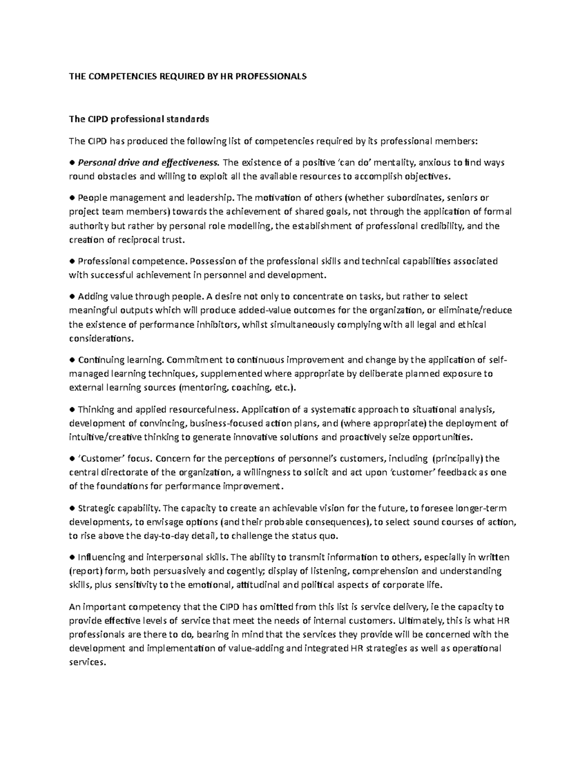 THE Competencies Required BY HR Professionals - THE COMPETENCIES ...