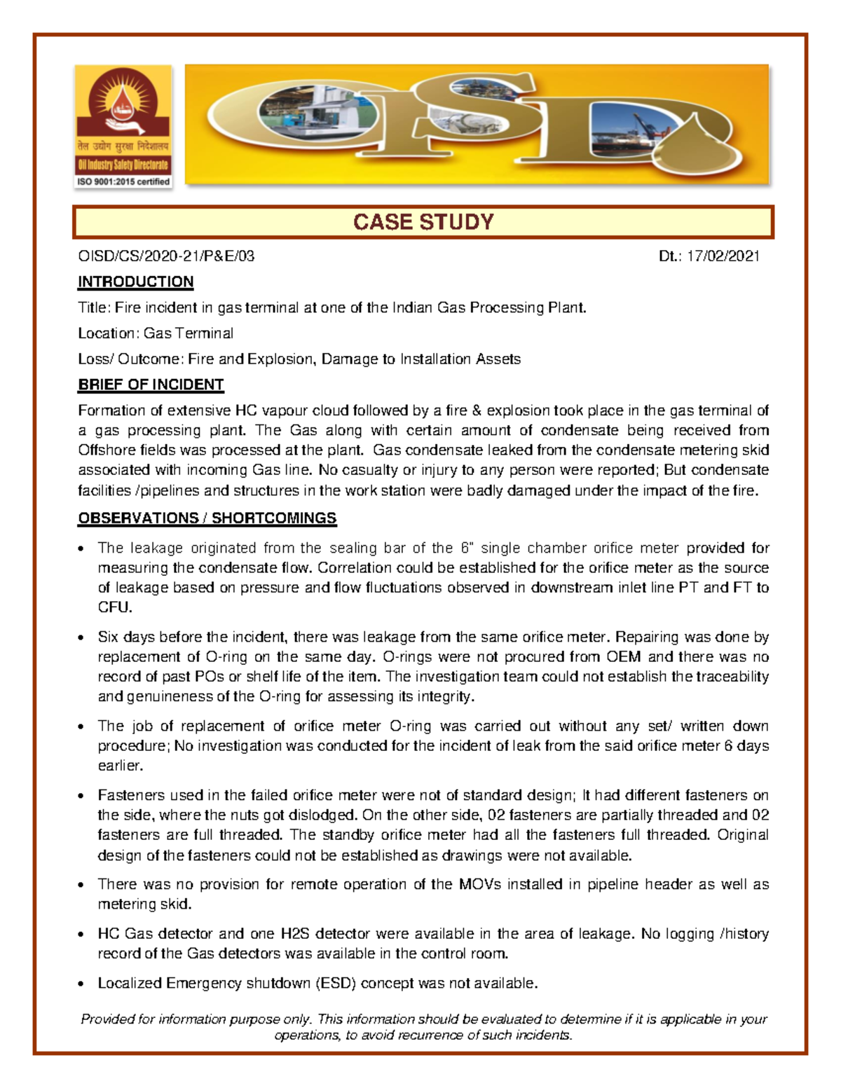 CASE Study - FIRE Hazira GPP - Provided for information purpose only ...