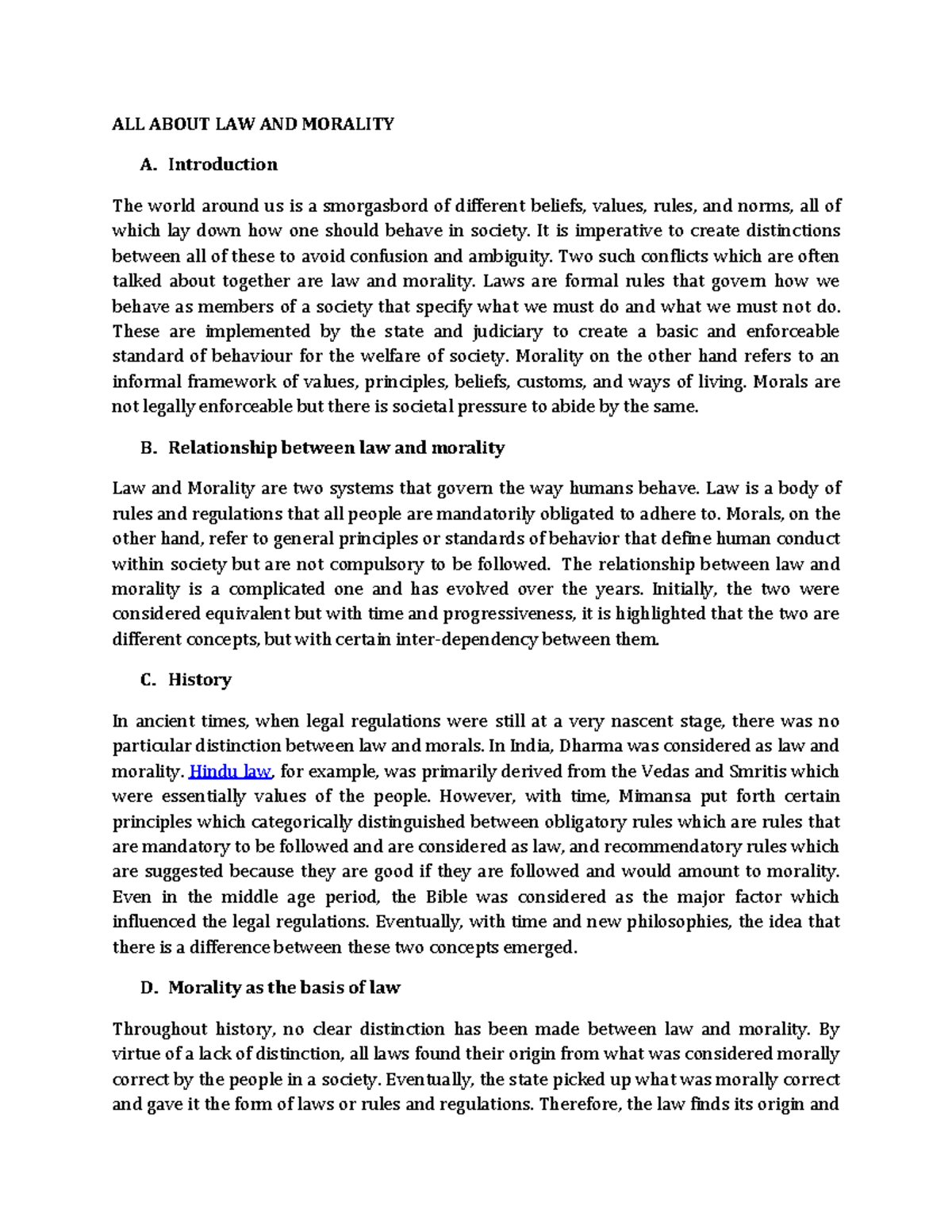 Law and Morality - ALL ABOUT LAW AND MORALITY A. Introduction The world ...