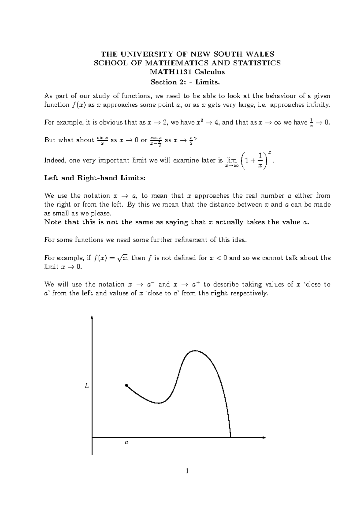 Calculus Chapter 2 - Lecture notes 2 - THE UNIVERSITY OF NEW SOUTH ...