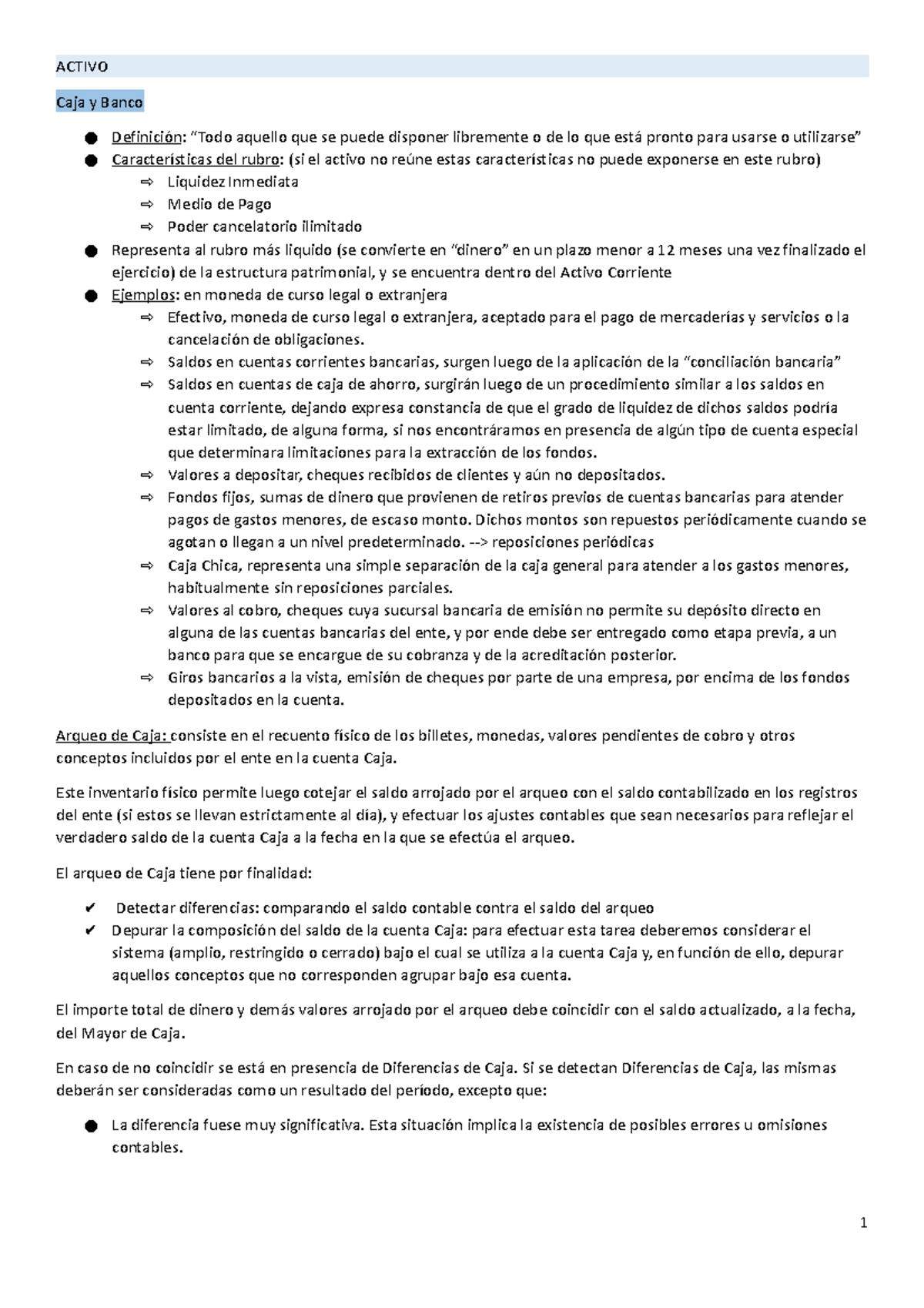 resumen final contabilidad - ACTIVO Caja y Banco Definición: “Todo ...