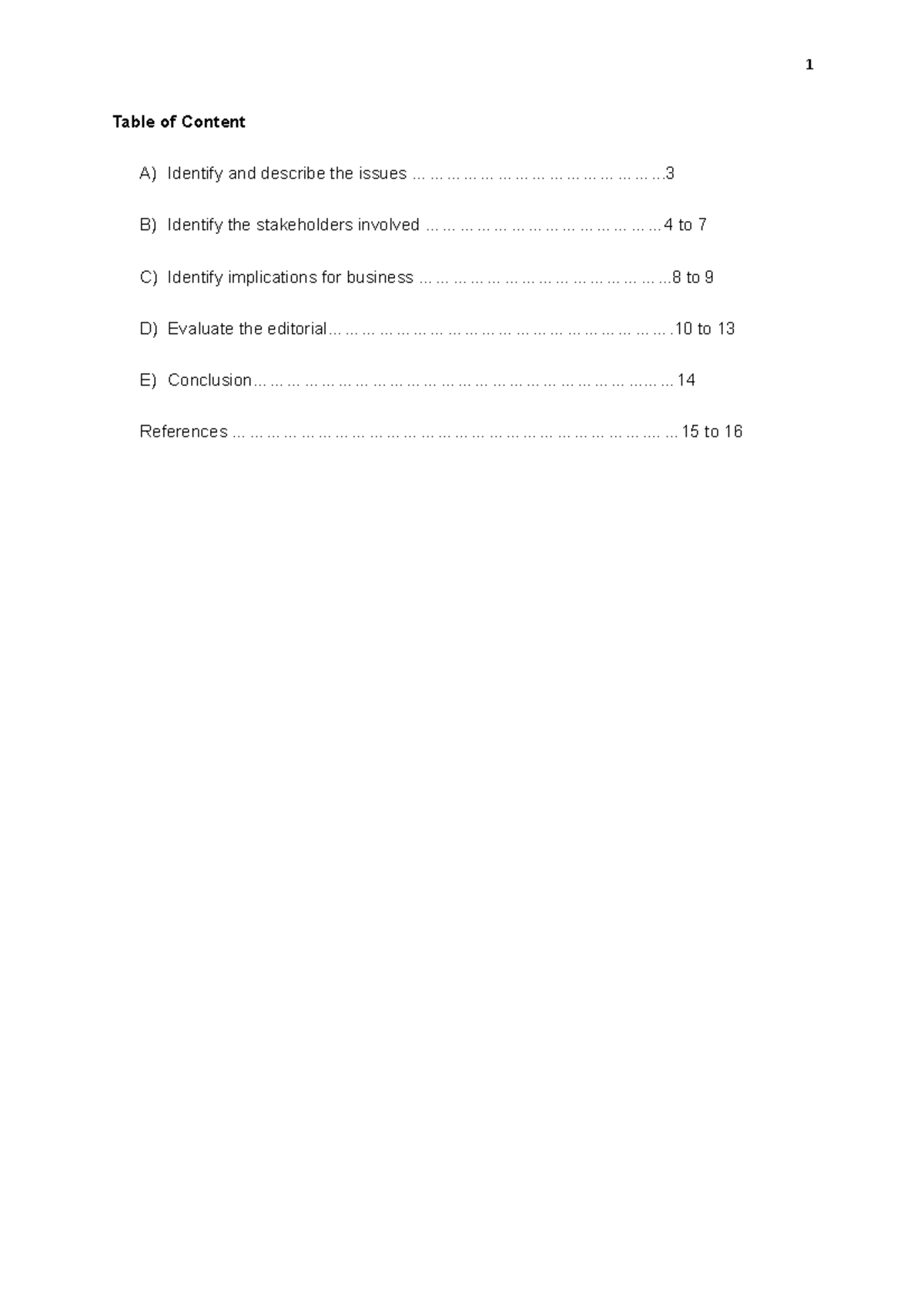 Assignment 2 Editorial Analysis - Table of Content A) Identify and ...