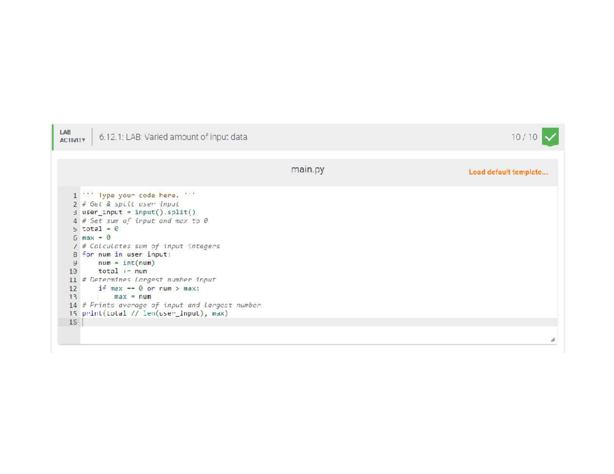IT 140 Mod6 Labs 12 13 18 19 - LAB ACTIVITY 6.12: LAB: Varied amount of input data main Load ...