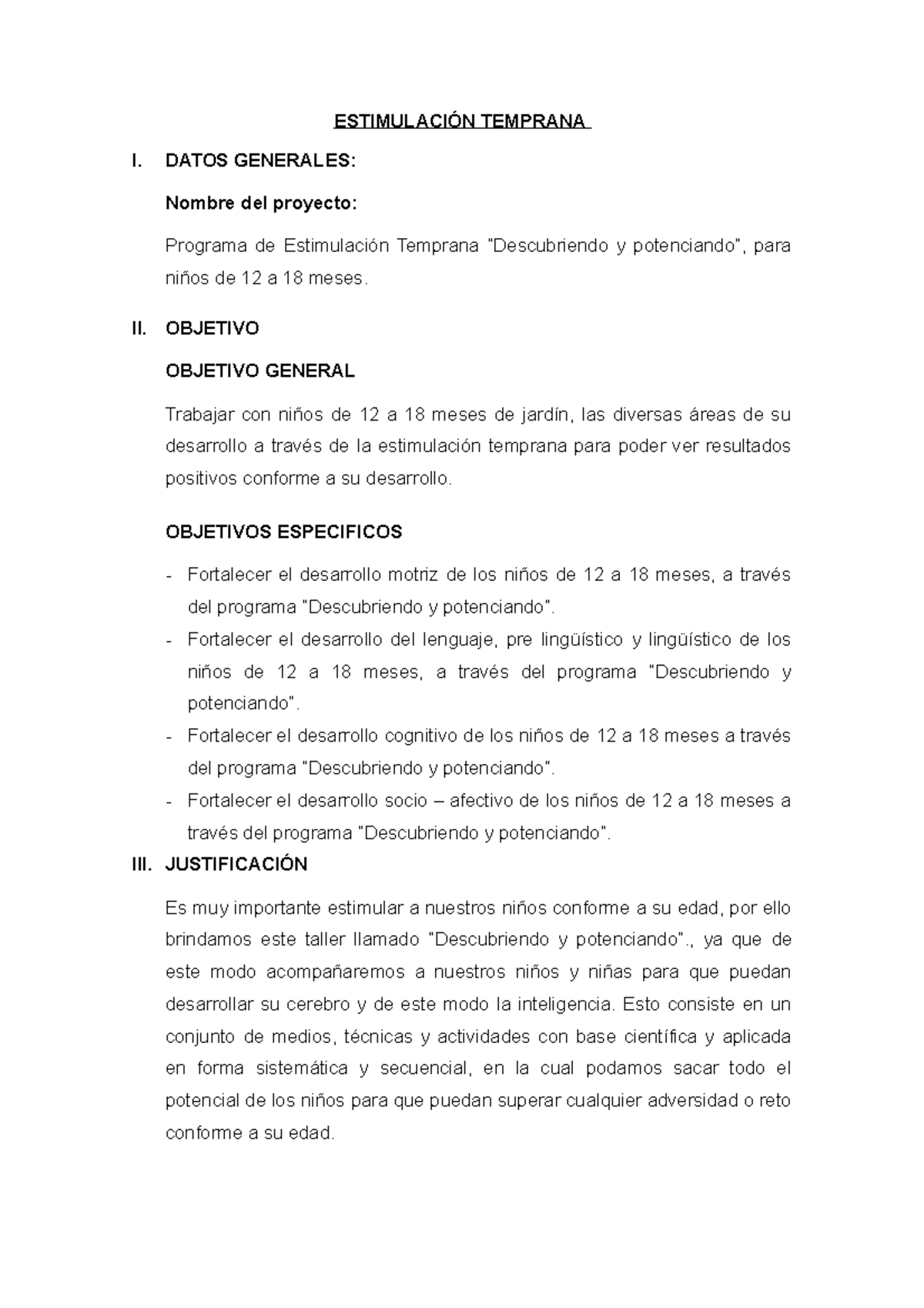 Modelo del Programa-de-Estimulacion-Temprana S - ESTIMULACIÓN TEMPRANA I. DATOS GENERALES ...