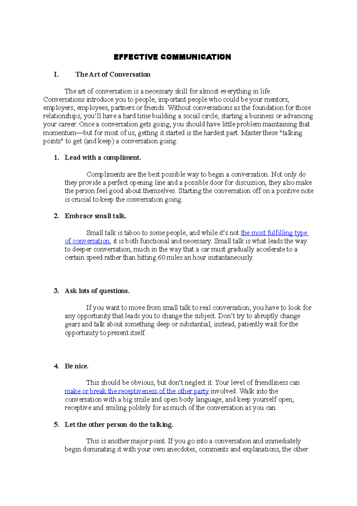 Effective Communication - EFFECTIVE COMMUNICATION I. The Art of ...