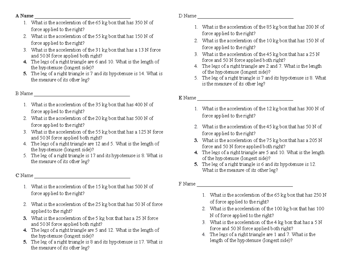 Newton 2nd Law Quiz - Lecture - A Name ...
