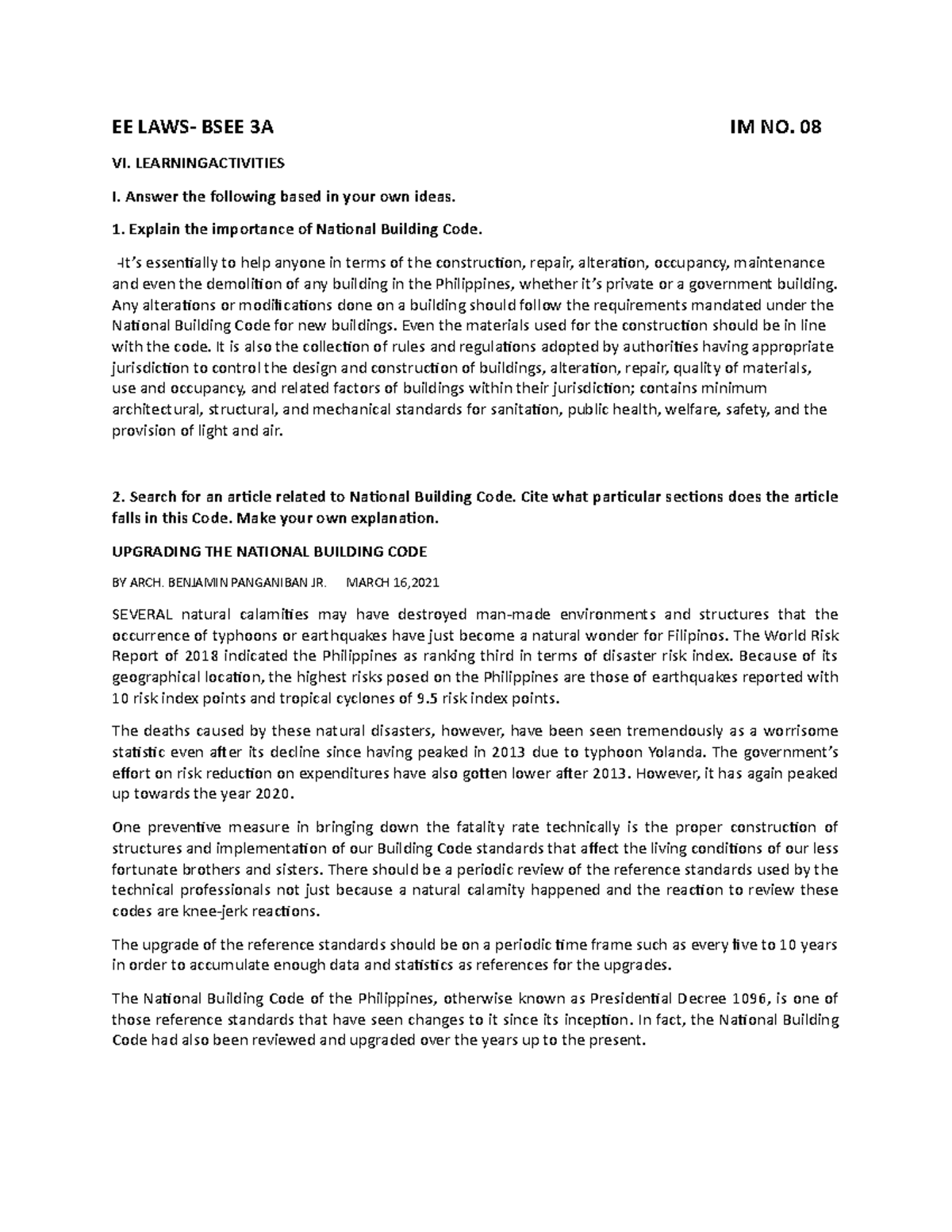 EE LAWS L.A. AND ASS. IM NO. 08 - EE LAWS- BSEE 3A IM NO. 08 VI ...